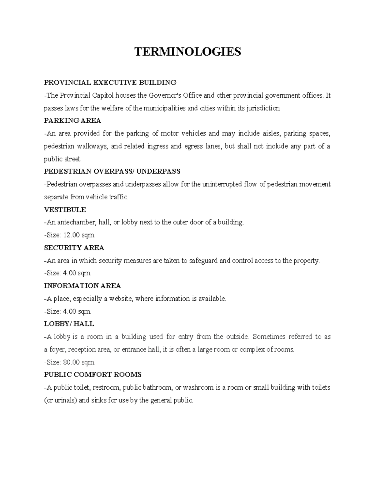 ARD Terminologies - Summary BS Architecture - TERMINOLOGIES PROVINCIAL ...