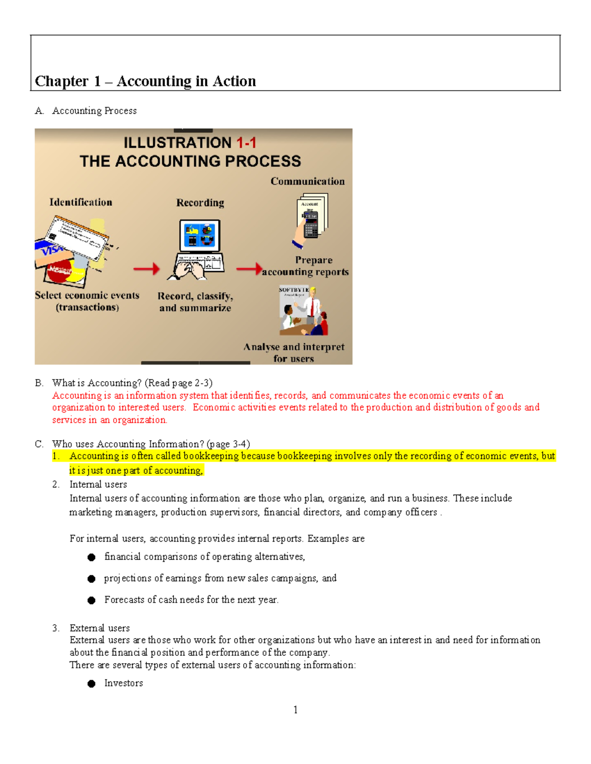 Accounting Transaction Summary Notes - Chapter 1 – Accounting in Action ...