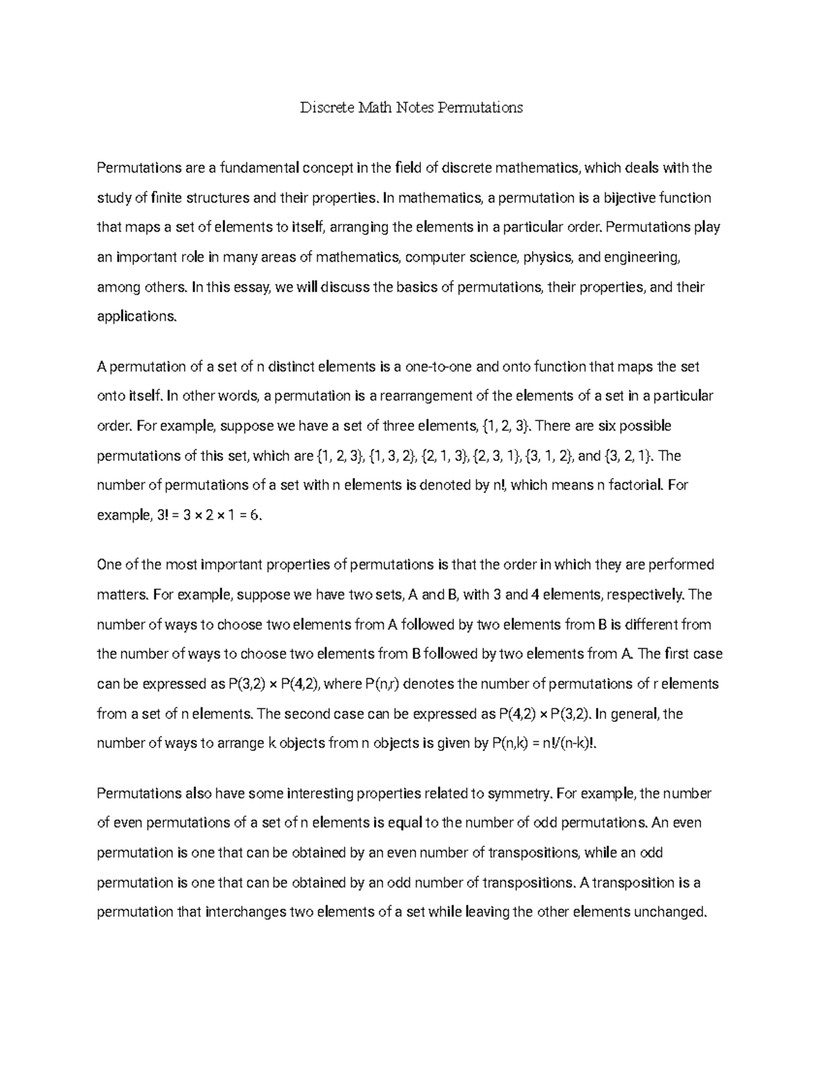 Permutations Notes Discrete Math Notes Permutations Permutations Are A Fundamental Concept In