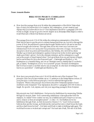 Bible Study Project - BIBLE STUDY PROJECT: OBSERVATION TEMPLATE Passage ...