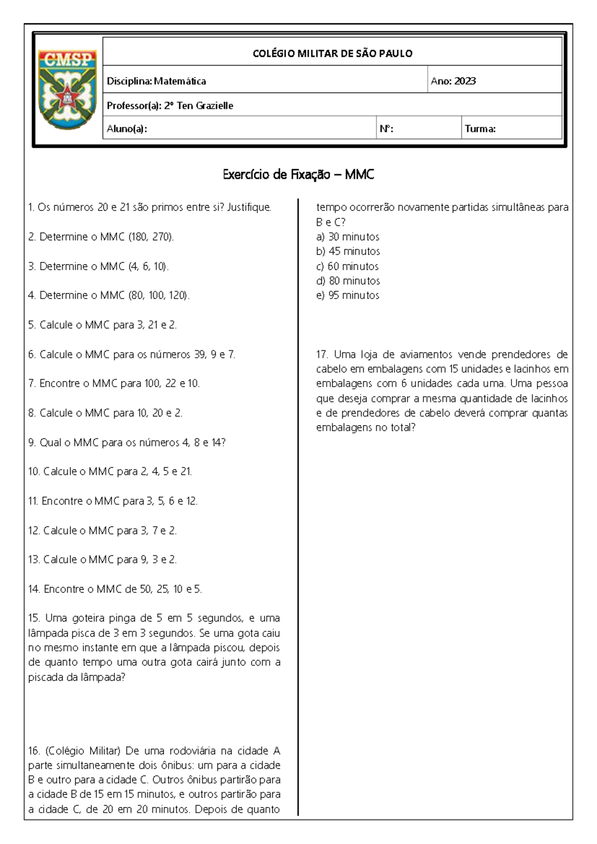 MMC - Exercícios - - Studocu