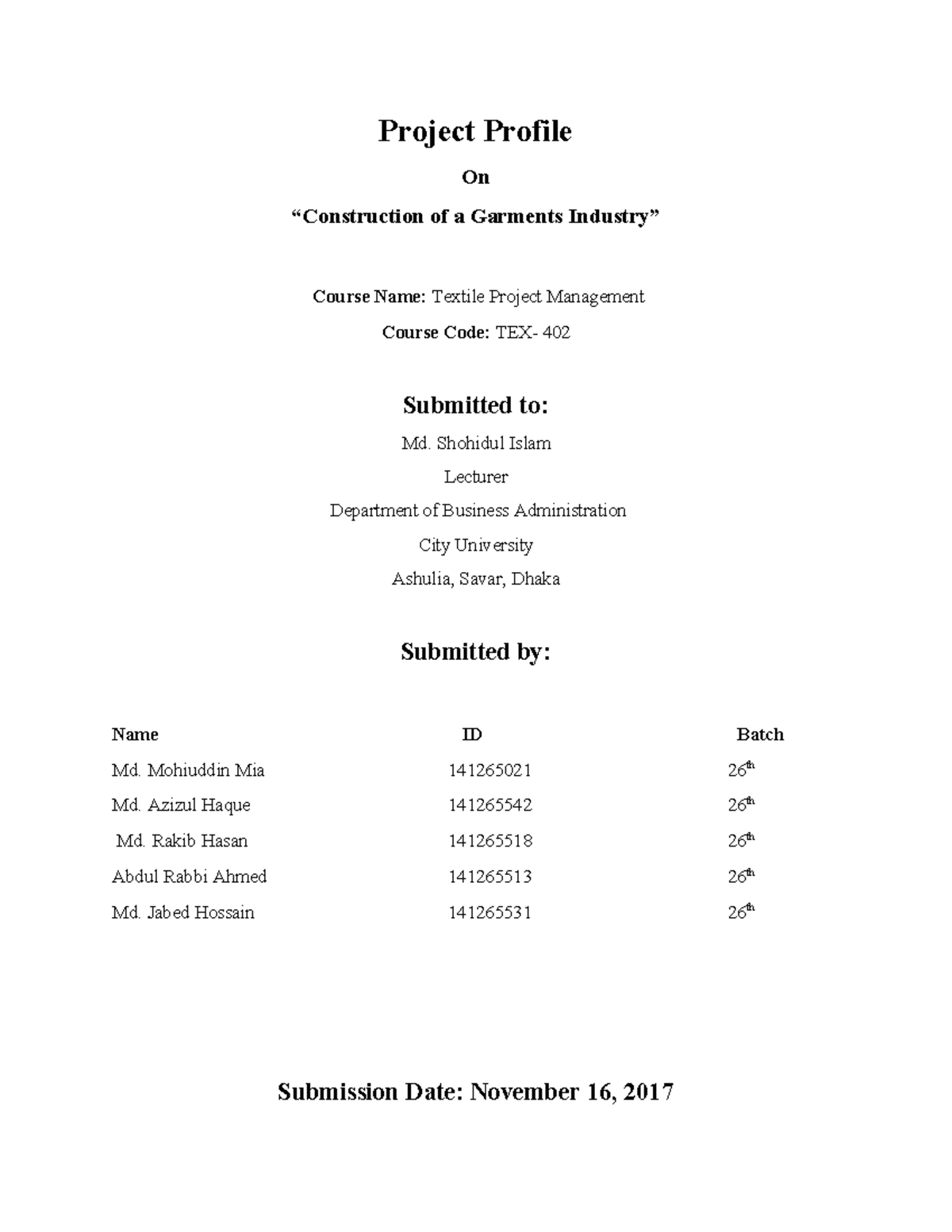 Project Profile On Construction of a Gar (1) - for merge - Project ...