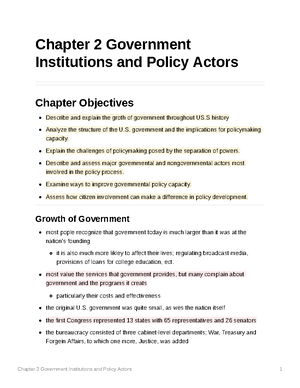 Chapter 2 Key Terms - Chapter 2 Key Terms Government Institutions and ...