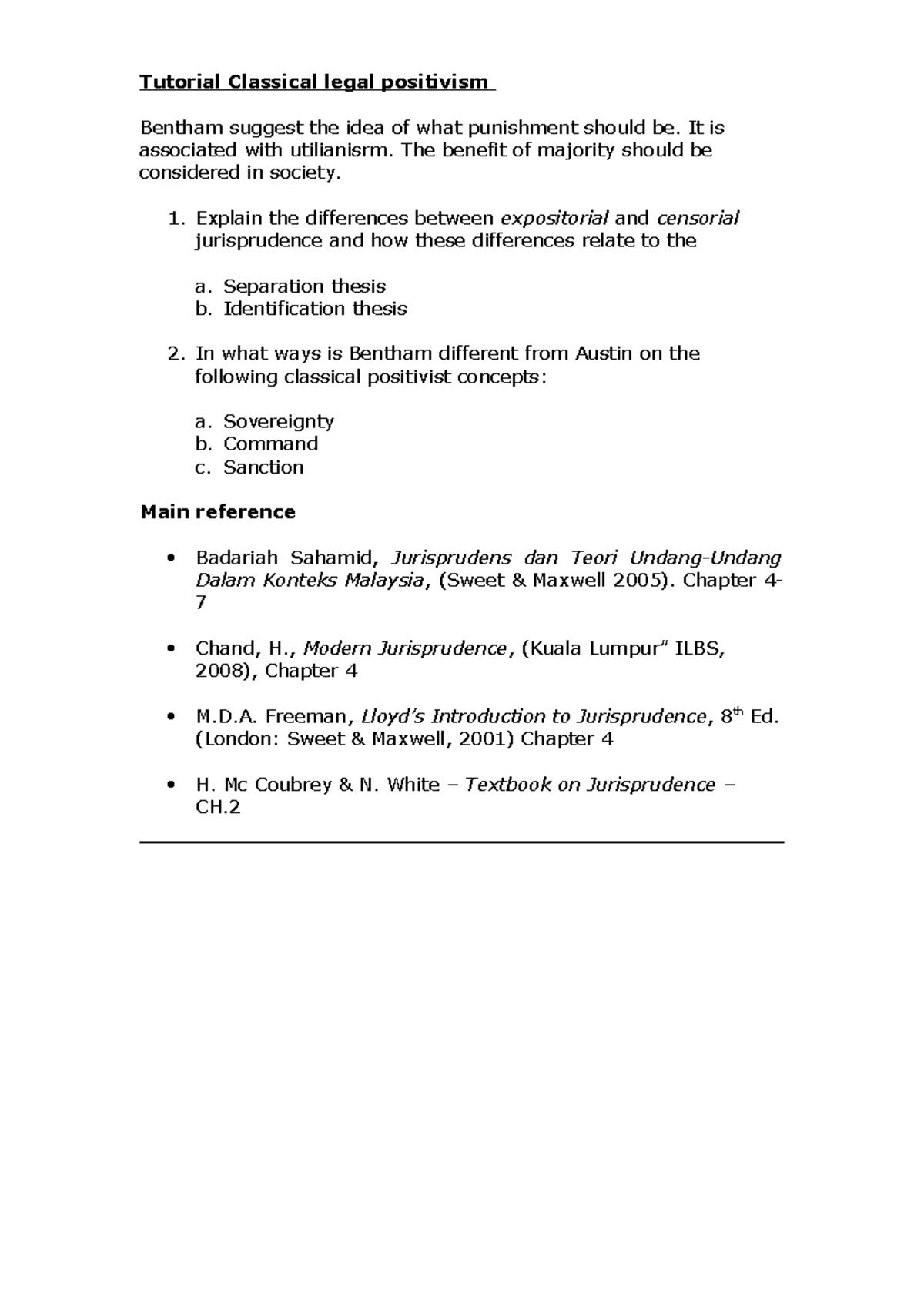 Tutorial - Classical legal positivism - Tutorial Classical legal ...