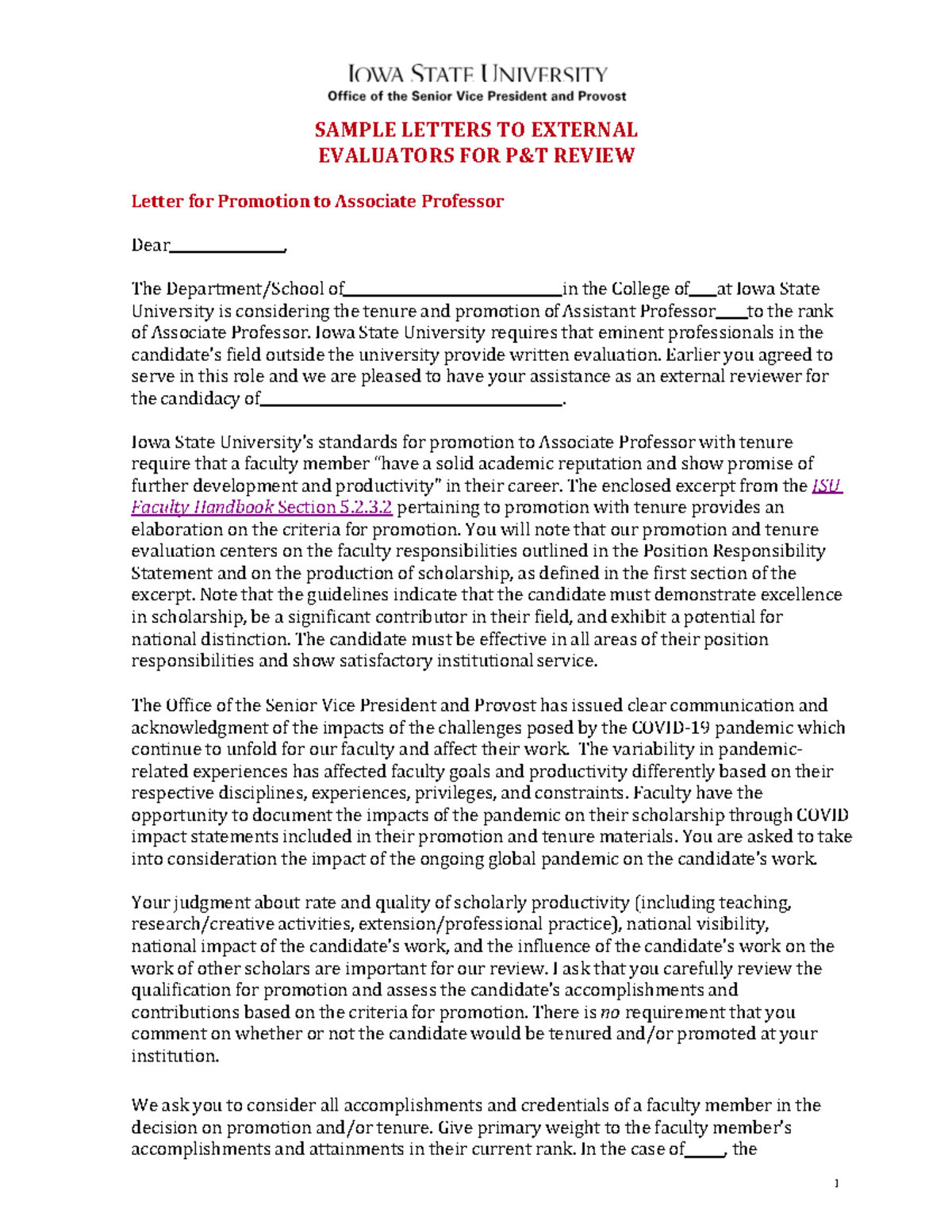Sample Letters to External Reviewers - SAMPLE LETTERS TO EXTERNAL ...