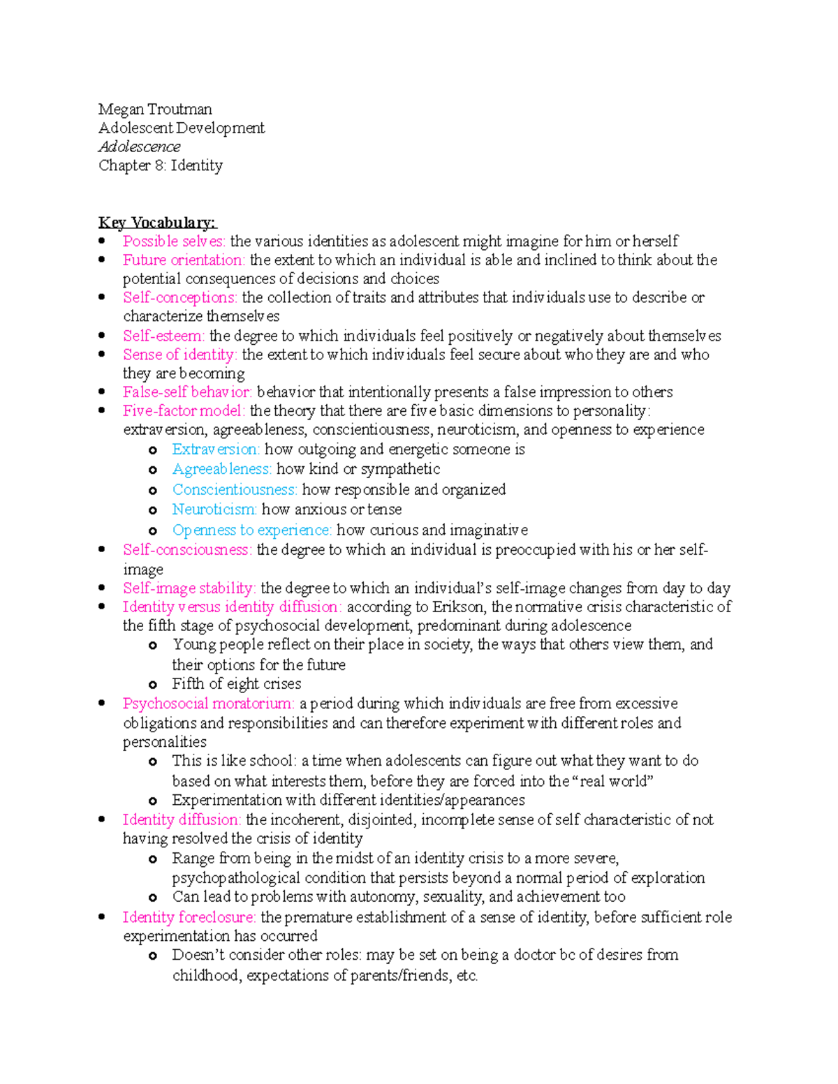 Chapter 8 - Summary Adolescence - Megan Troutman Adolescent Development ...