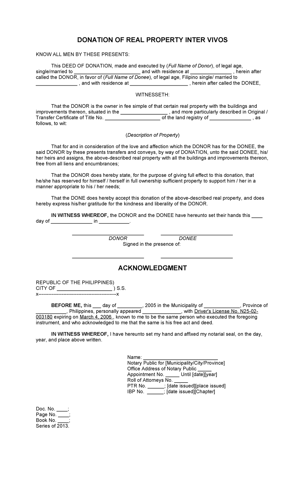 Donation Of Real Property Inter Vivos - DONATION OF REAL PROPERTY INTER ...