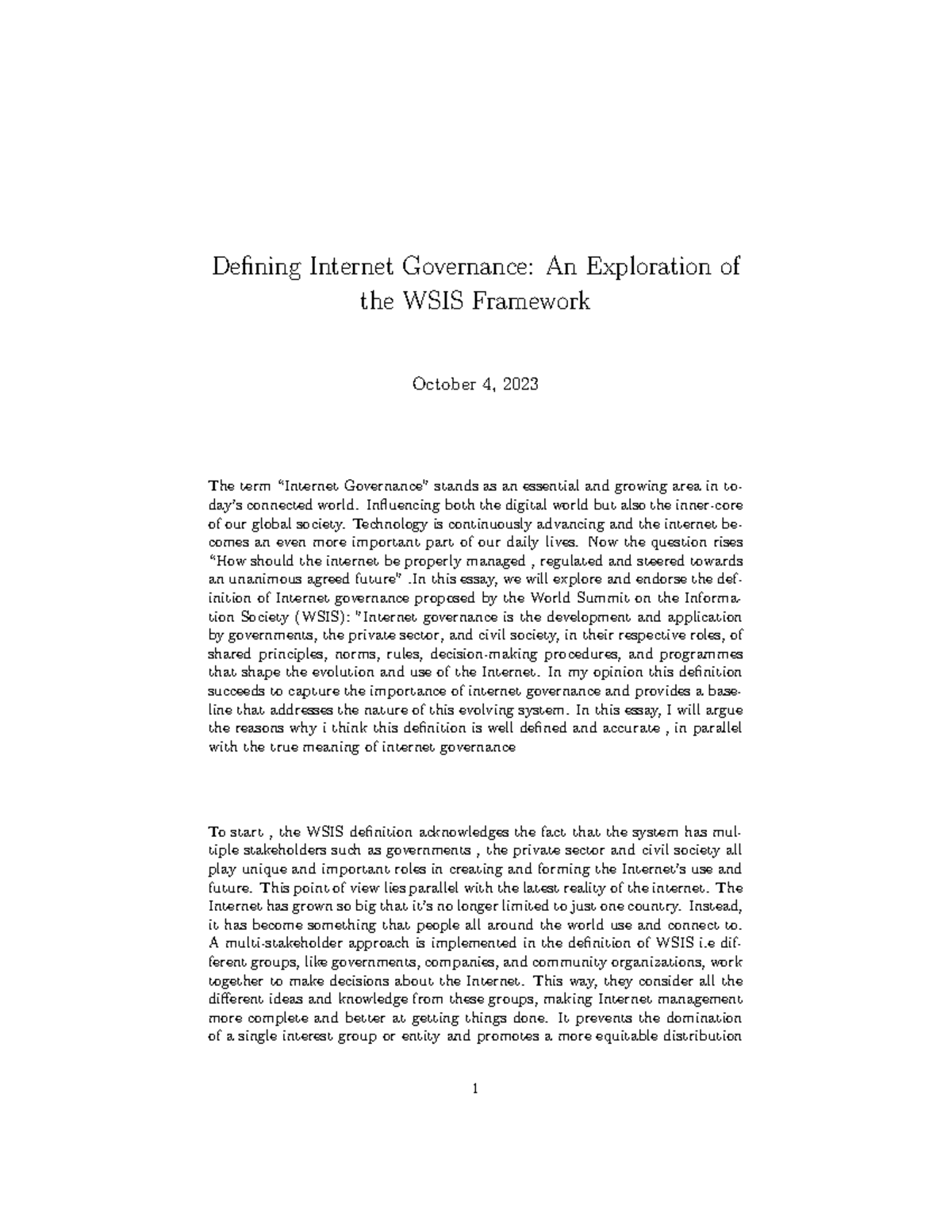 Ig-2 - qweqe - Defining Internet Governance: An Exploration of the WSIS ...