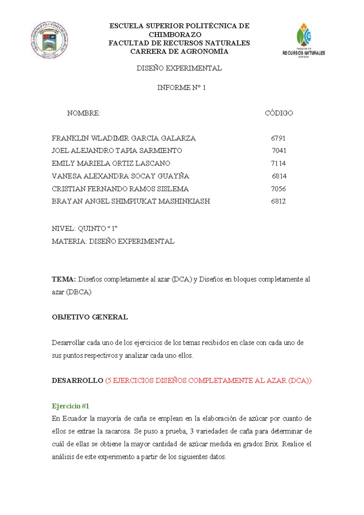 Informe N1 Grpal DCA DBCA - ESCUELA SUPERIOR POLITÉCNICA DE CHIMBORAZO ...
