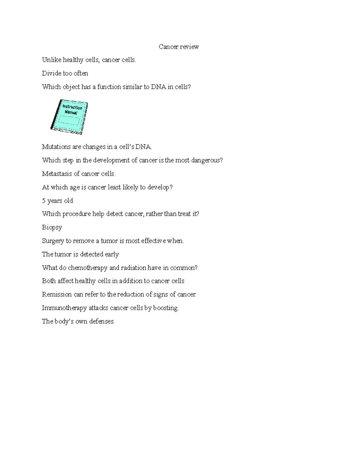 Cancer review - hello - Cancer review Unlike healthy cells, cancer ...
