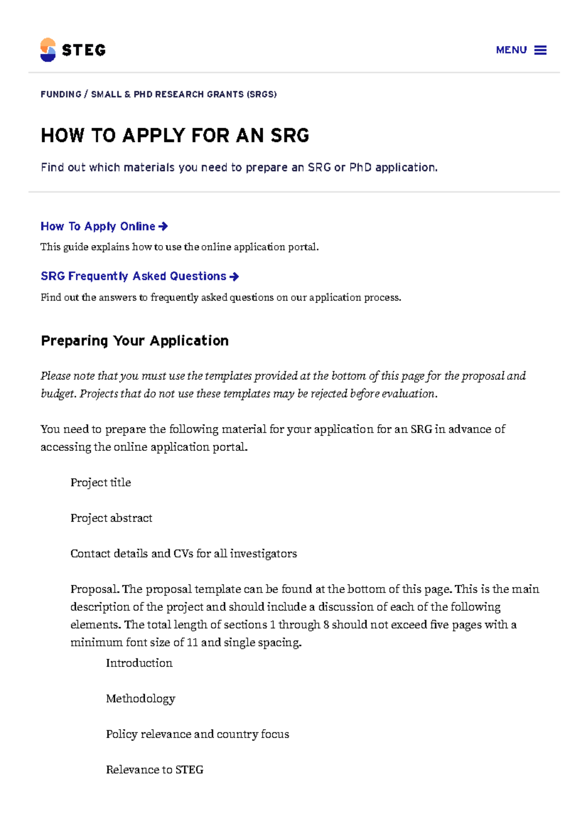 How To Apply For An SRG STEG - FUNDING / SMALL & PHD RESEARCH GRANTS ...