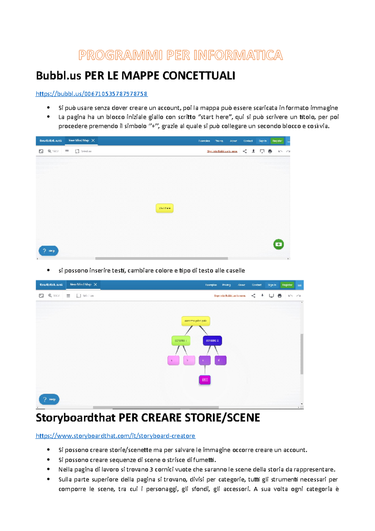 Programmi informatica - Bubbl PER LE MAPPE CONCETTUALI bubbl/ Si può usare senza dover creare un ...