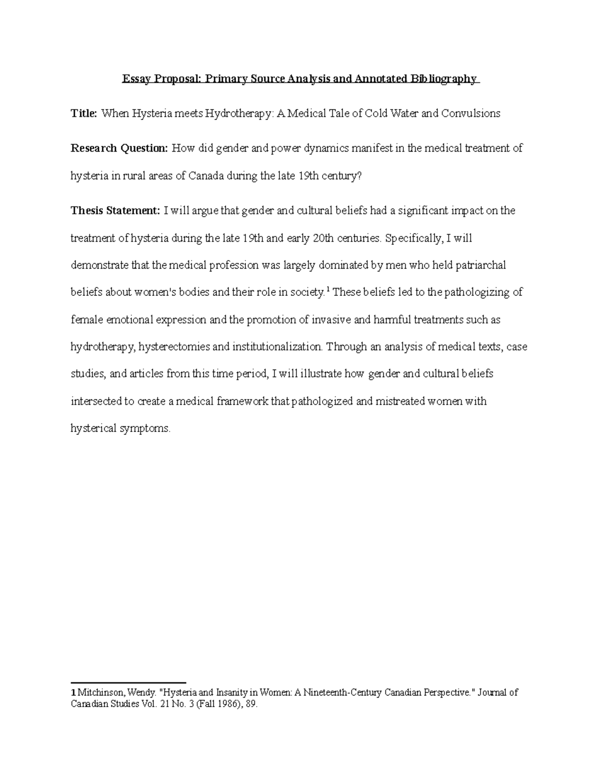 Hist 165 Primary Source Analysis - Essay Proposal: Primary Source ...