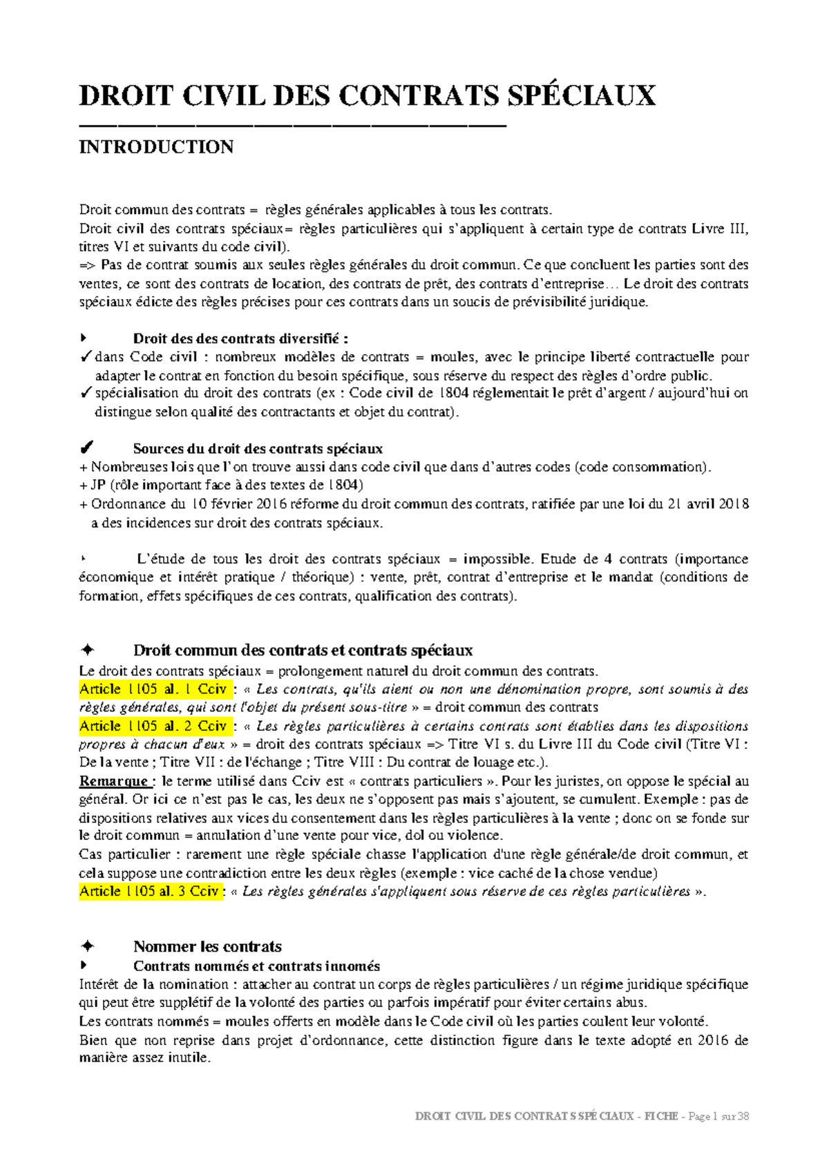 Fiche-DCS - Fiche du cours contrats spéciaux dispensé en L3 - DROIT ...