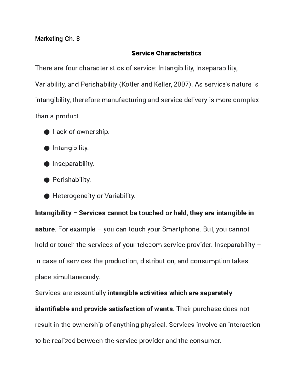 Characterisics of Marketing 2 - Marketing Ch. 8 Service Characteristics ...