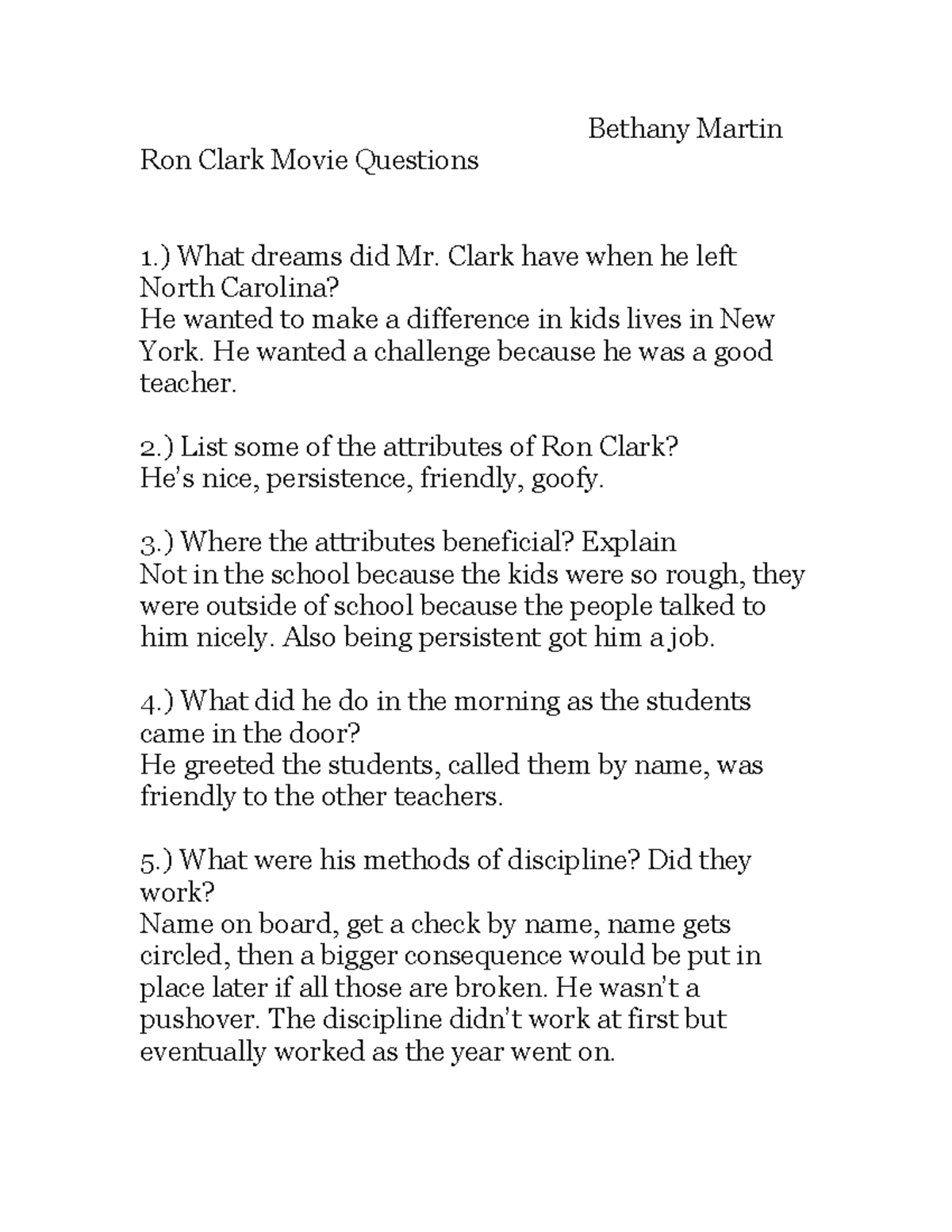 Ron clark questions and answers - Bethany Martin Ron Clark Movie ...