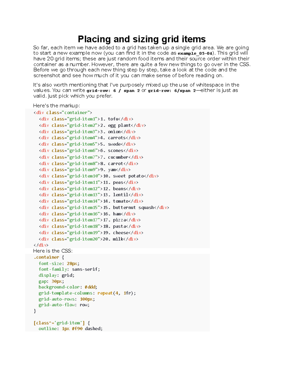 Placing and sizing grid items - We are going to start a new example now (you can find it in the ...