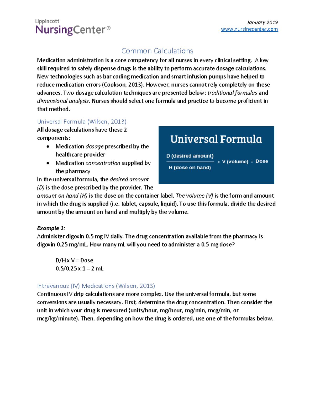 Common-Calculations January-2019 - nursingcenter Common Calculations ...