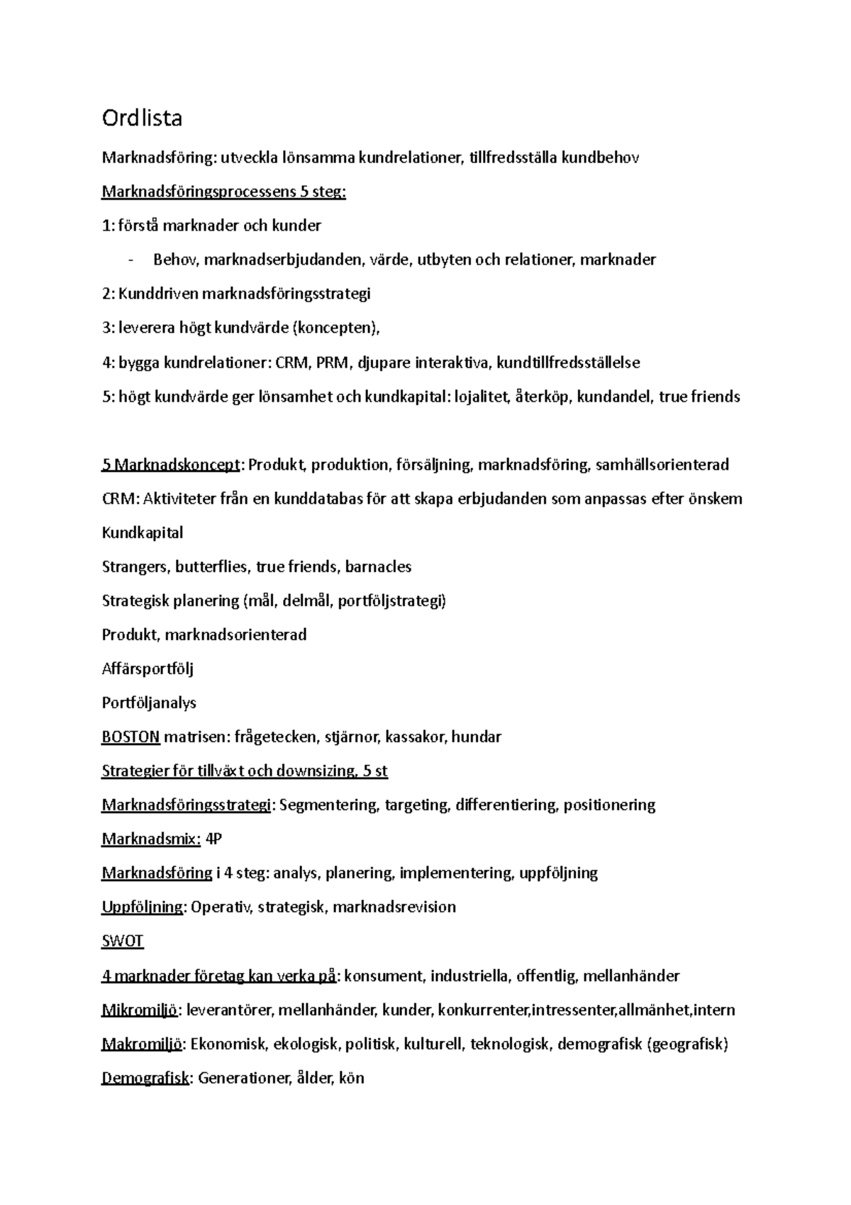 Ordlista - Ordlista Marknadsföring: utveckla lönsamma kundrelationer ...