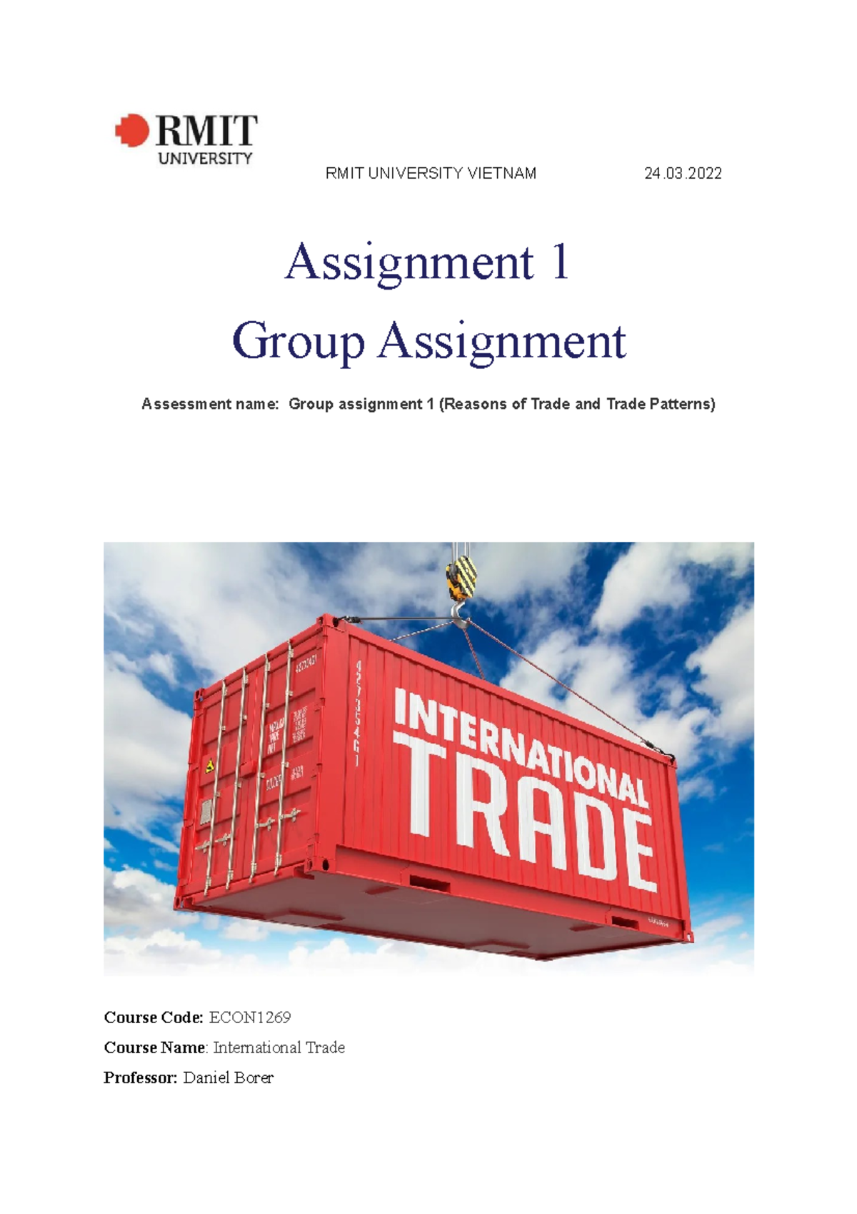 Assignment 1 ECON1269 SG G01 Team 03 - RMIT UNIVERSITY VIETNAM 24 ...