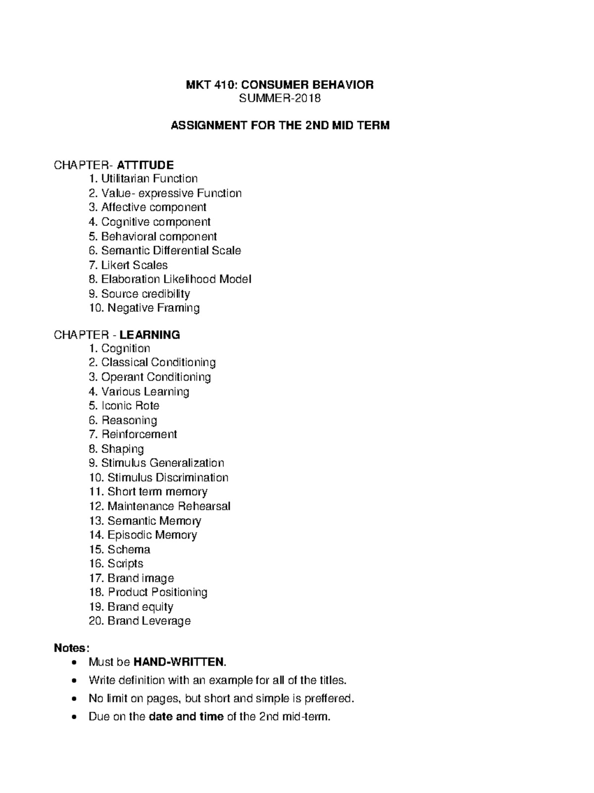 MKT 410 Assignment- Mid 2 - MKT 410: CONSUMER BEHAVIOR SUMMER- 2018 ...