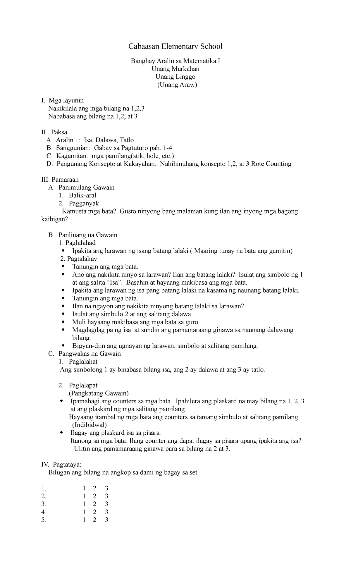 MATH - SEMI-DETAILED LESSON PLAN - Cabaasan Elementary School Banghay ...