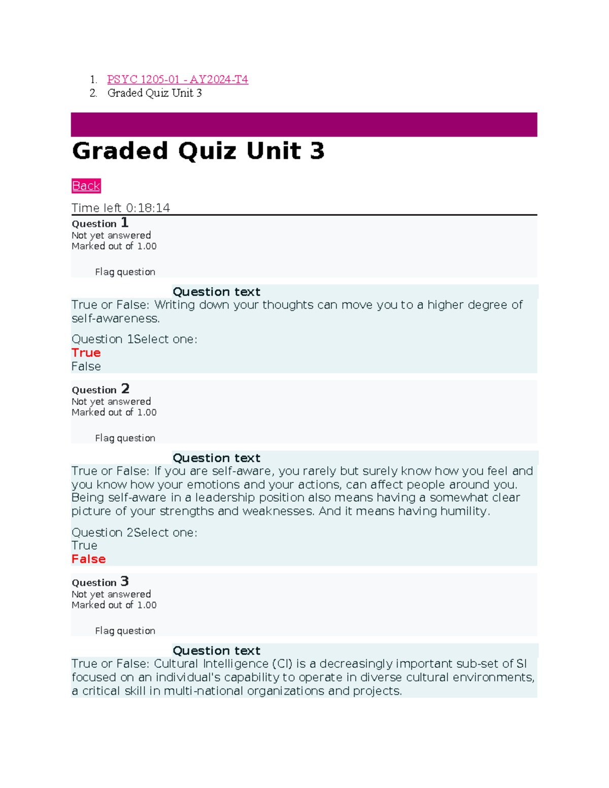 Graded Quiz Unit 3 - 1. PSYC 1205-01 - AY2024-T 2. Graded Quiz Unit 3 ...
