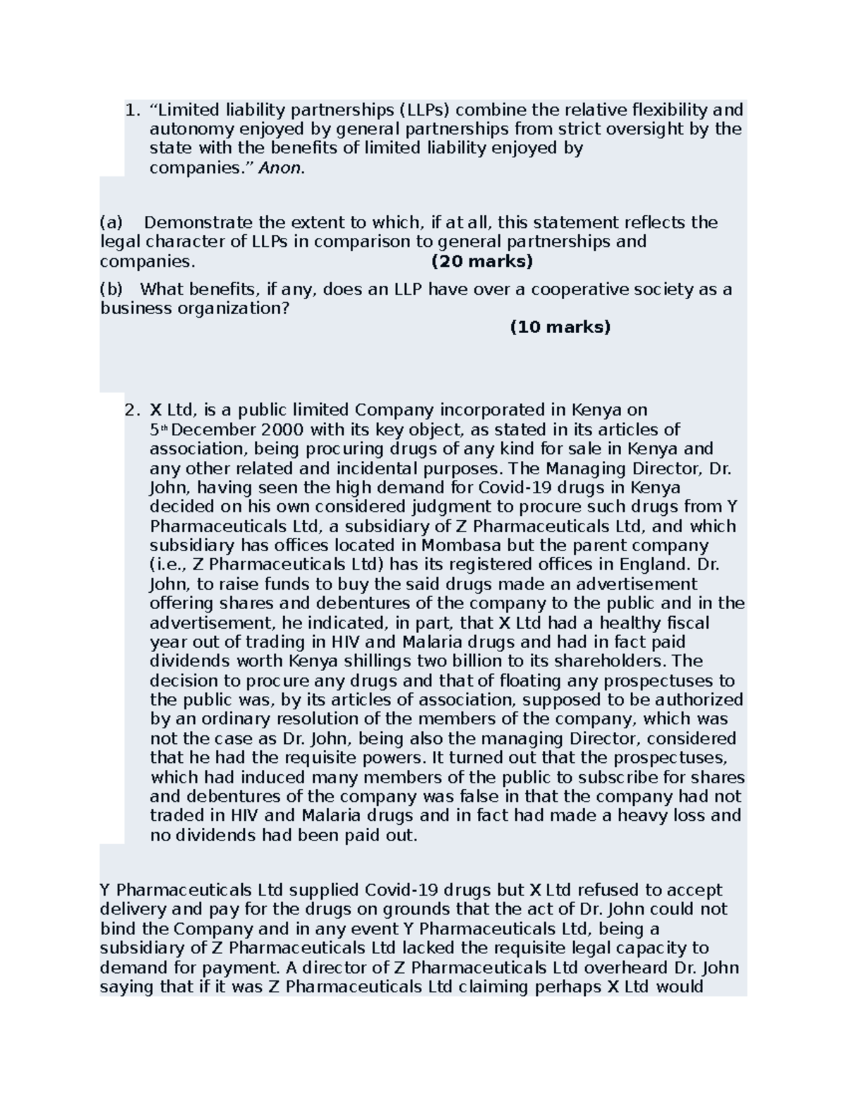 LBA EXAM - LBA exams for year three semester two - Law of business ...