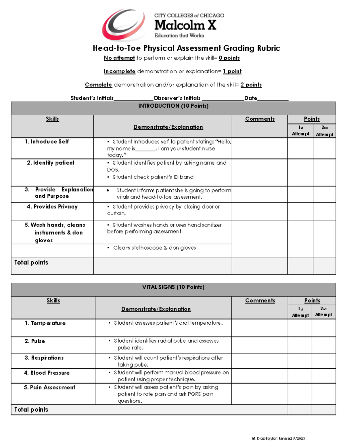 Head-to-Toe Physical Assessment Grading Rubric-9-2023 - Head-to-Toe ...