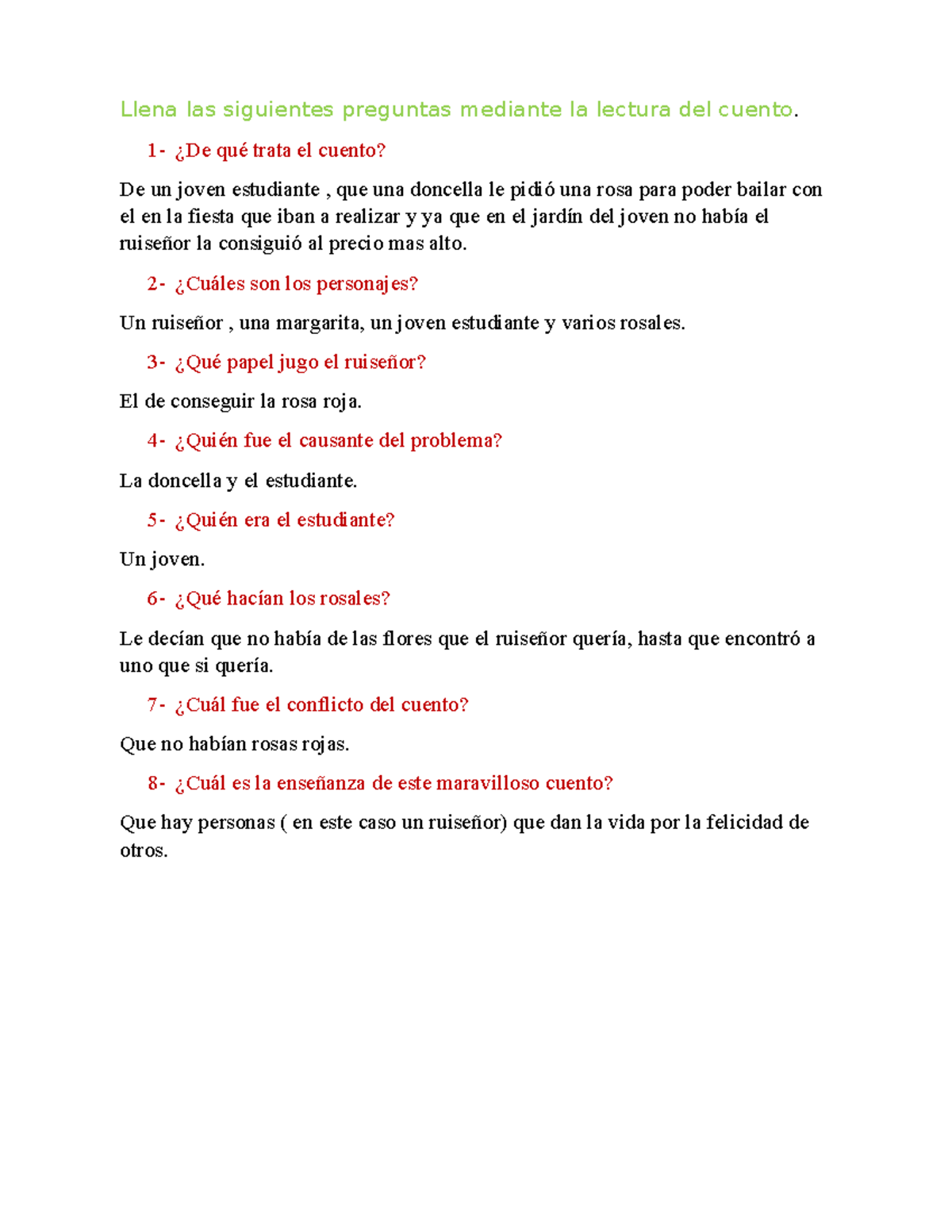 El ruiseñor - apuntes - Llena las siguientes preguntas mediante la ...