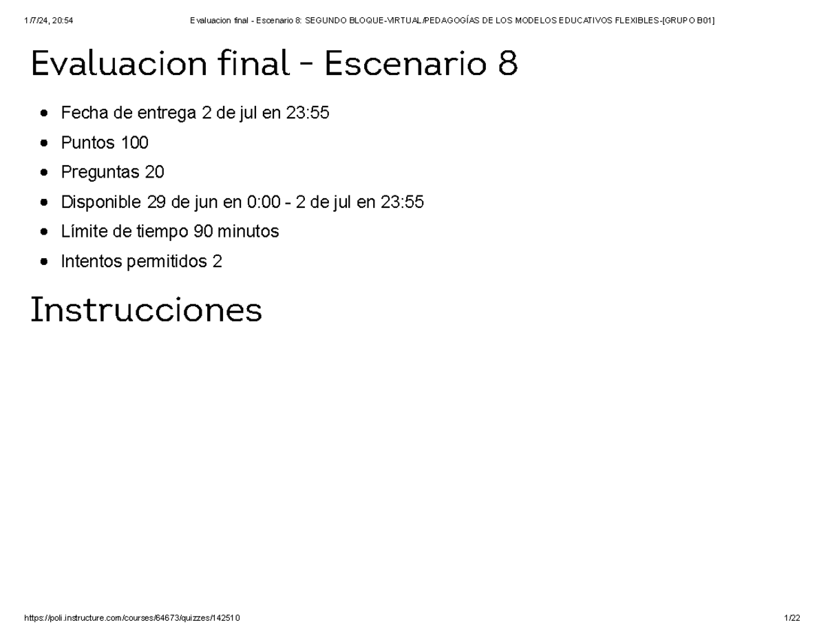 Evaluacion final - Escenario 8 Segundo Bloque- Virtual Pedagogías DE LOS Modelos Educativos ...