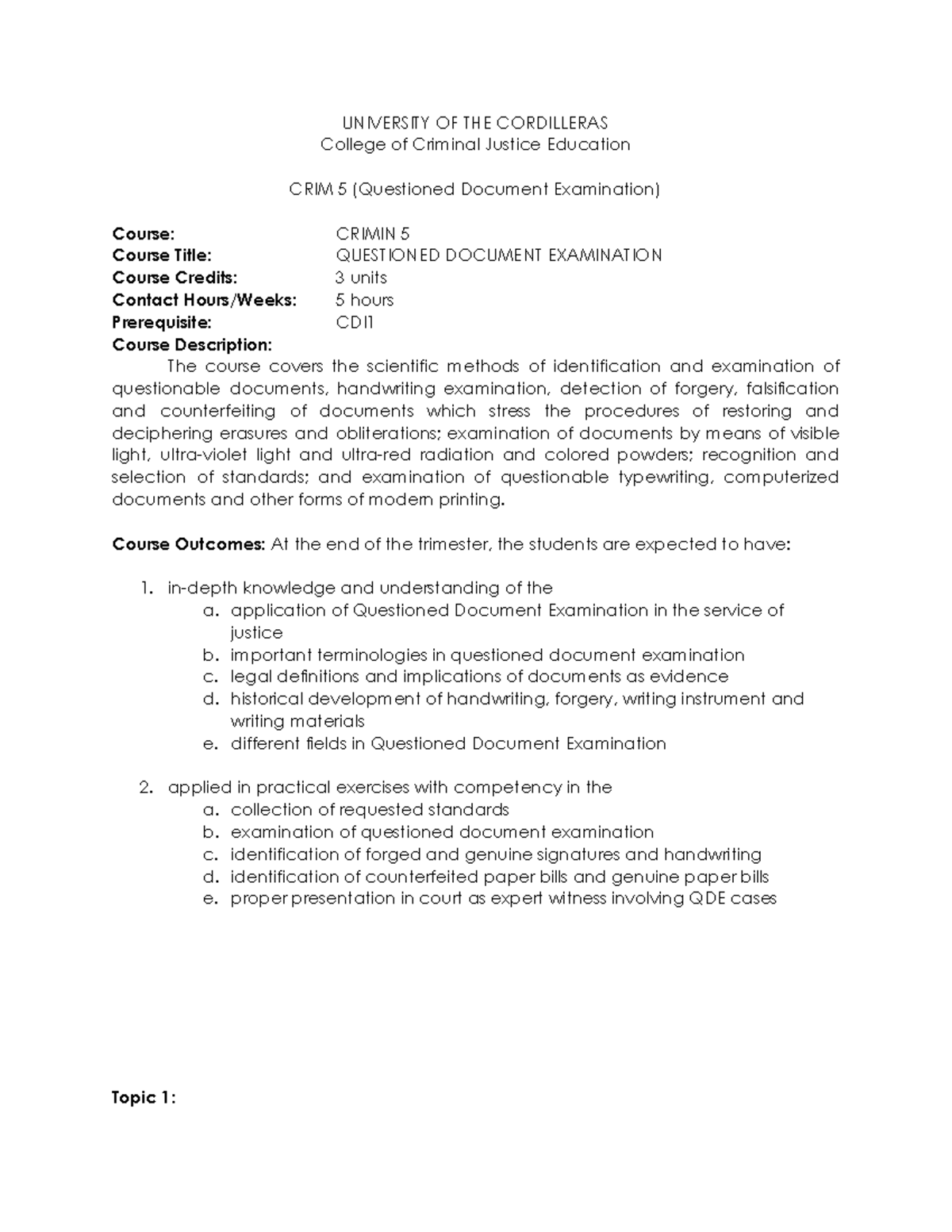 CRIM-5 - notes - UNIVERSITY OF THE CORDILLERAS College of Criminal ...