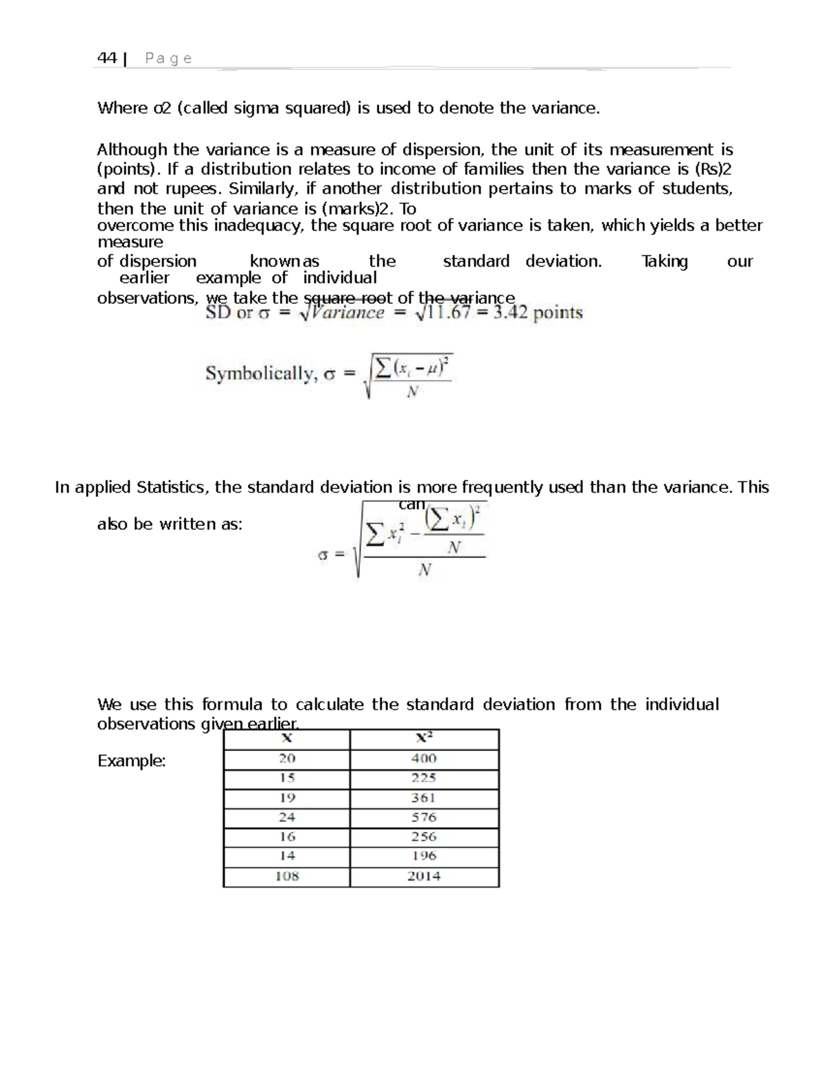 Introduction to Applied Statistic - 44 | P a g e Where σ2 (called sigma ...