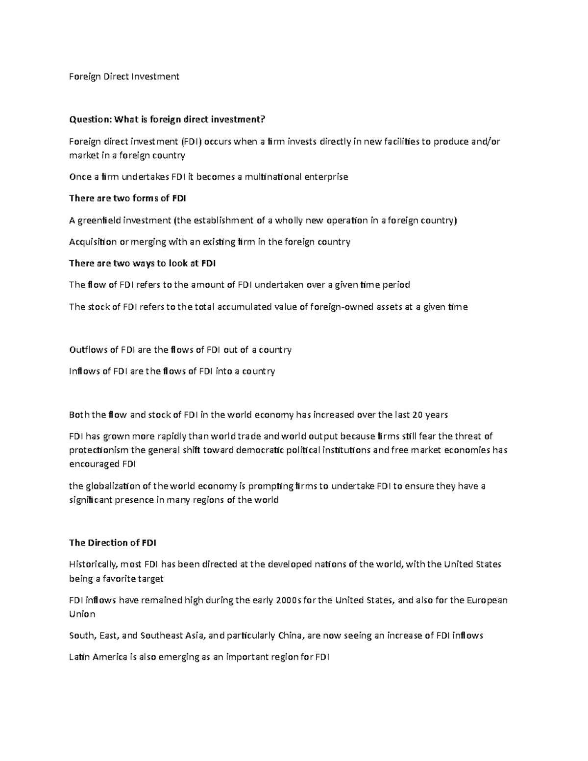 Final Global Hazirliq - Foreign Direct Investment Question: What is ...