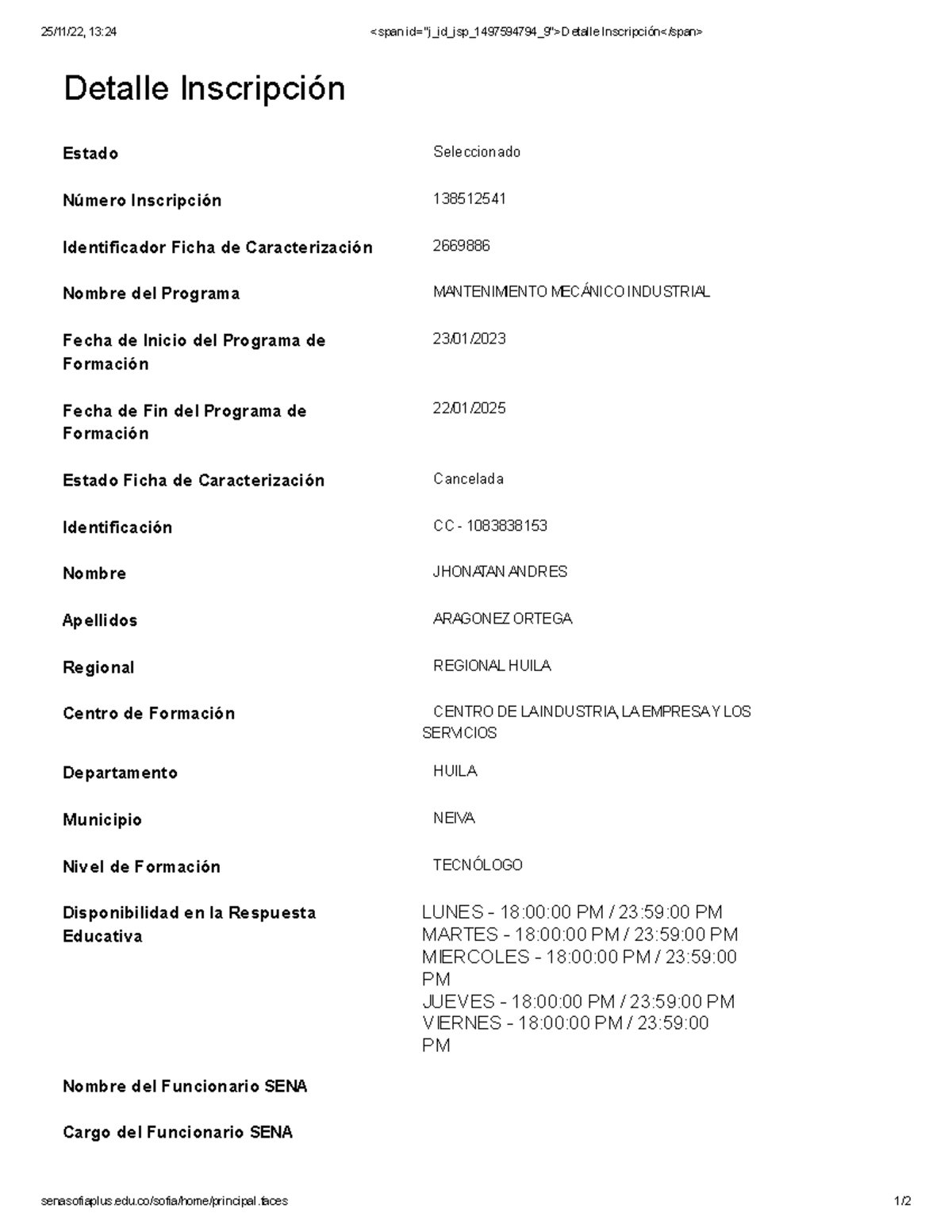 Sofia plus - Jajajajs - 25/11/22, 13:24 Detalle Inscripción - Studocu