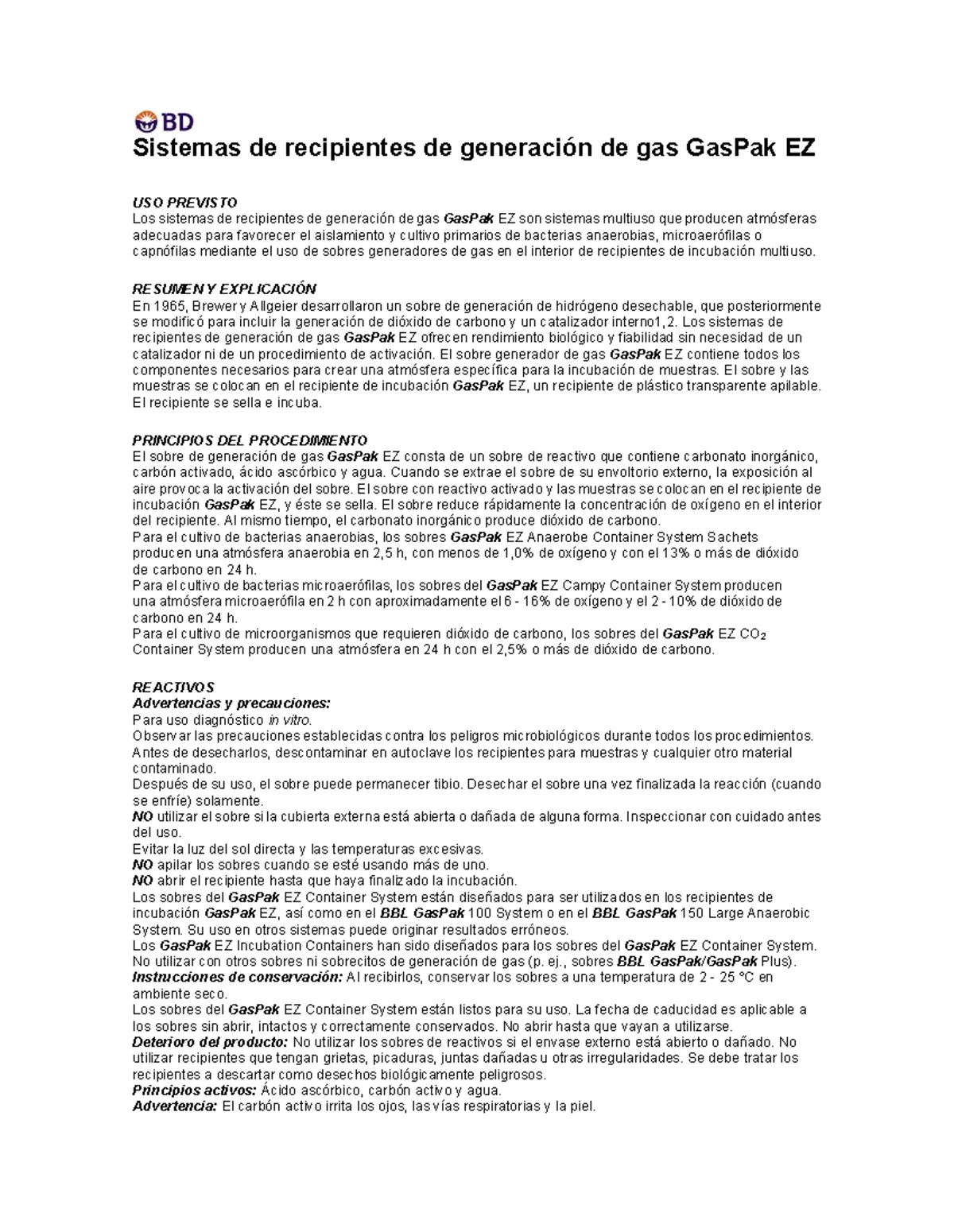 Sistemas gaspak para modificar atmosferas de incubación - Sistemas de ...