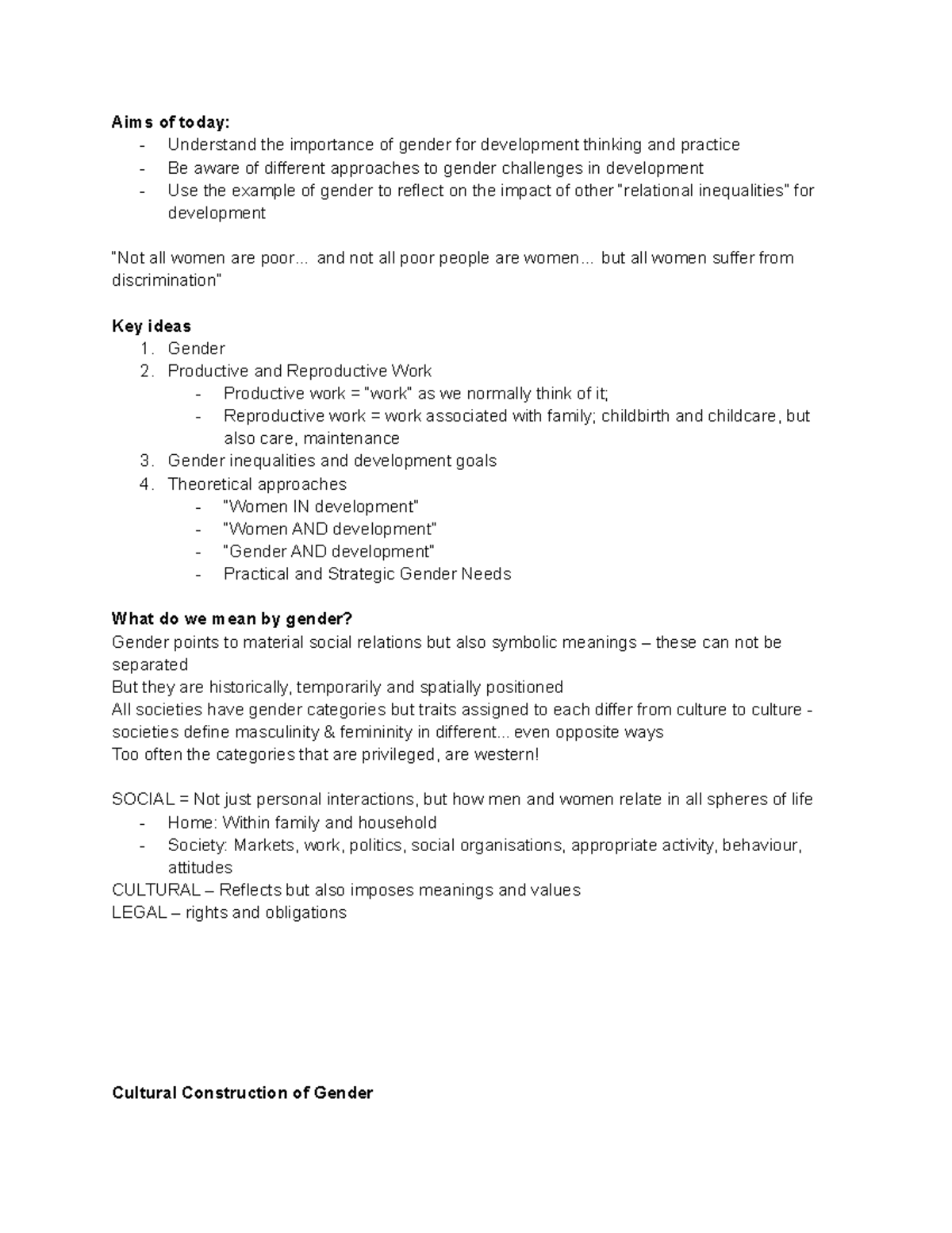 Lecture 7 Gender - Aims of today: - Understand the importance of gender ...