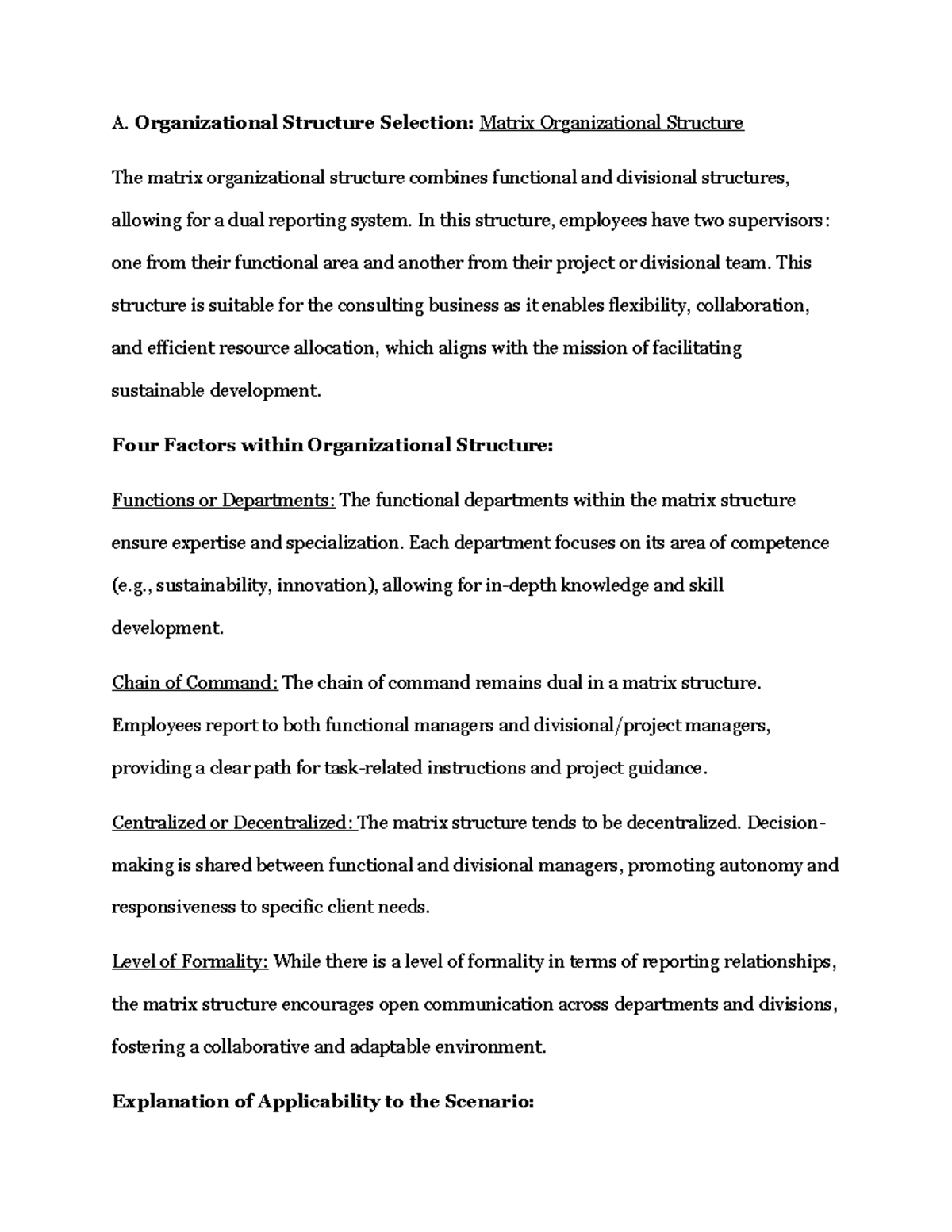 Organizational Structure Task 1 - A. Organizational Structure Selection ...