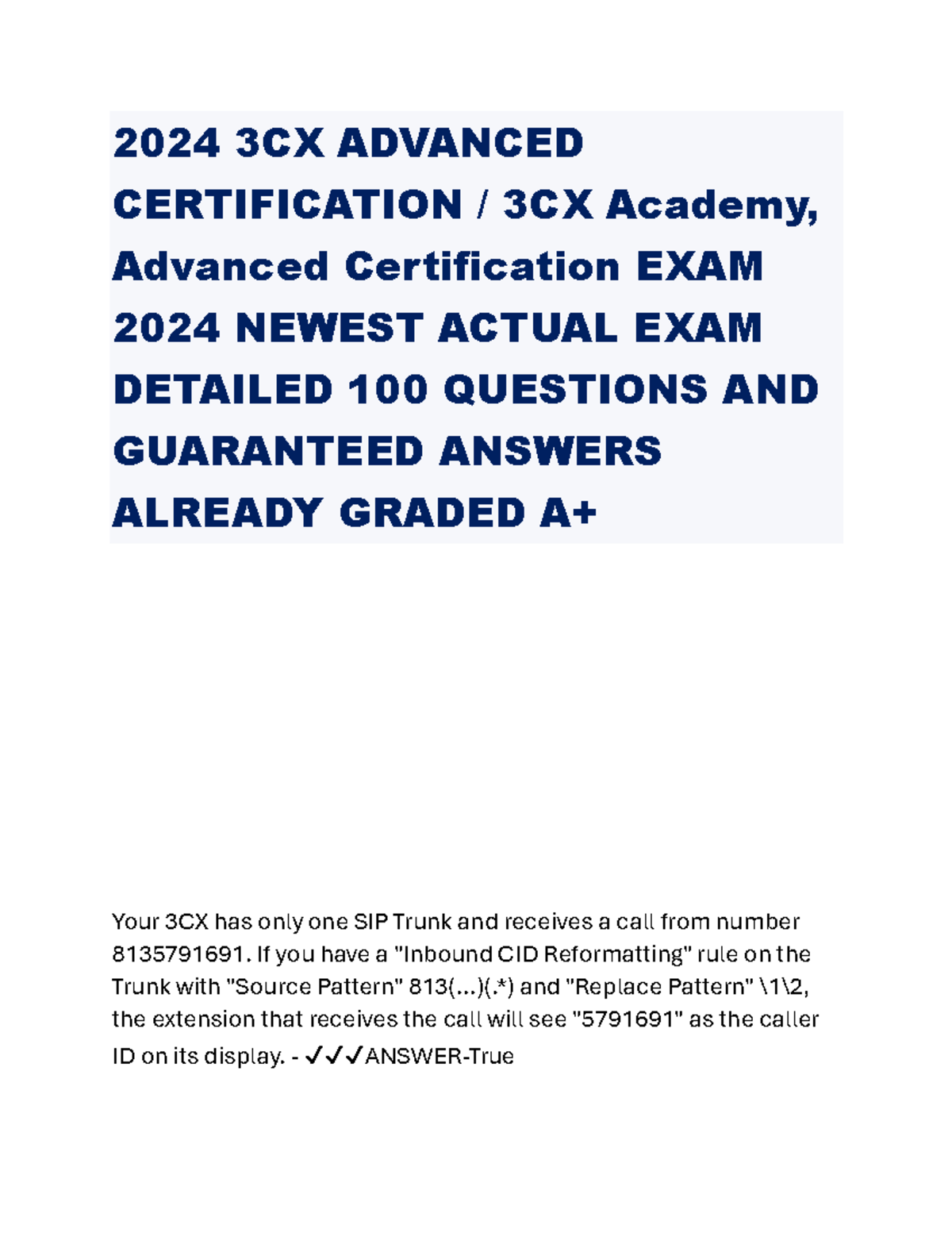2024 3CX Advanced Certification - 2024 3CX ADVANCED CERTIFICATION / 3CX ...