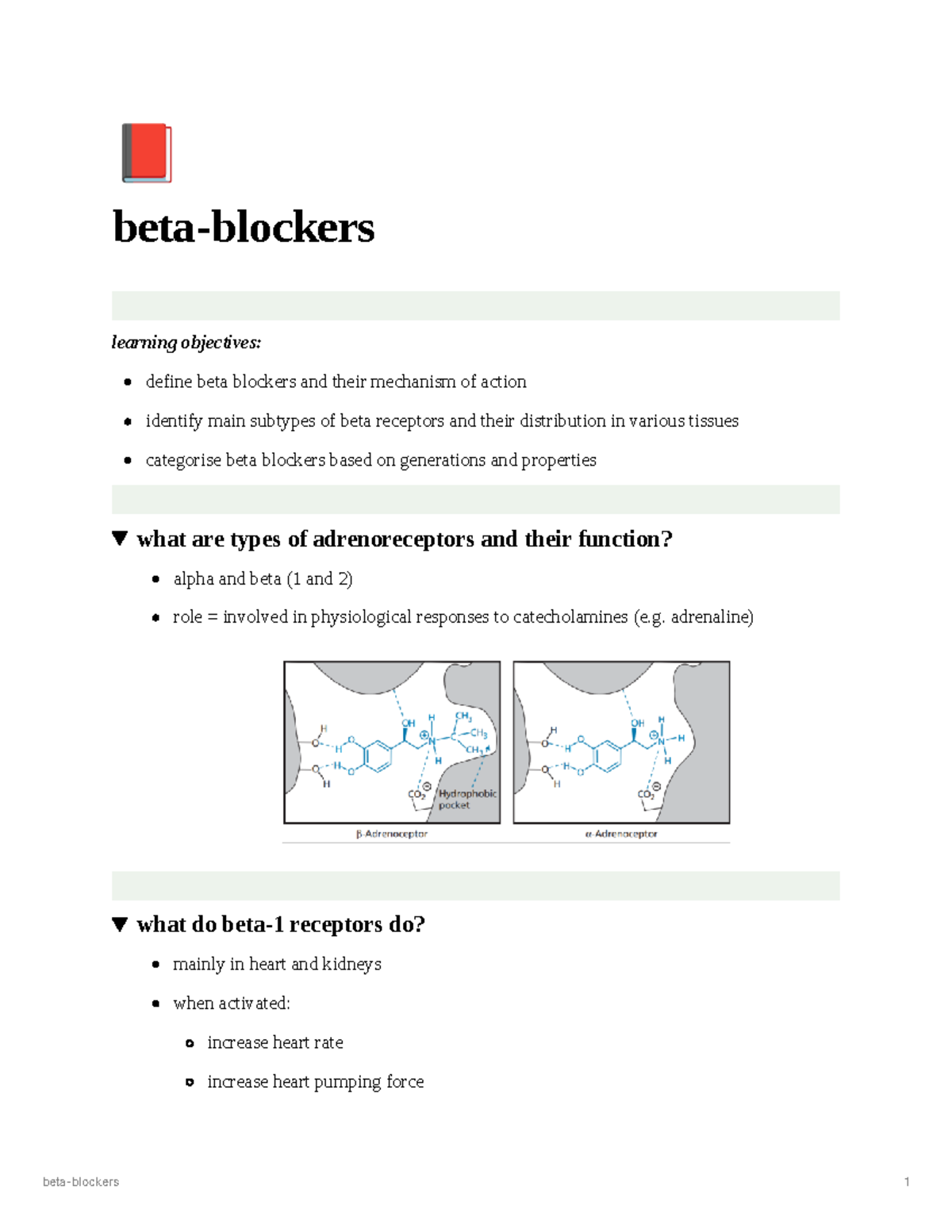 Beta blockers notes - 📕 beta-blockers learning objectives: define beta ...
