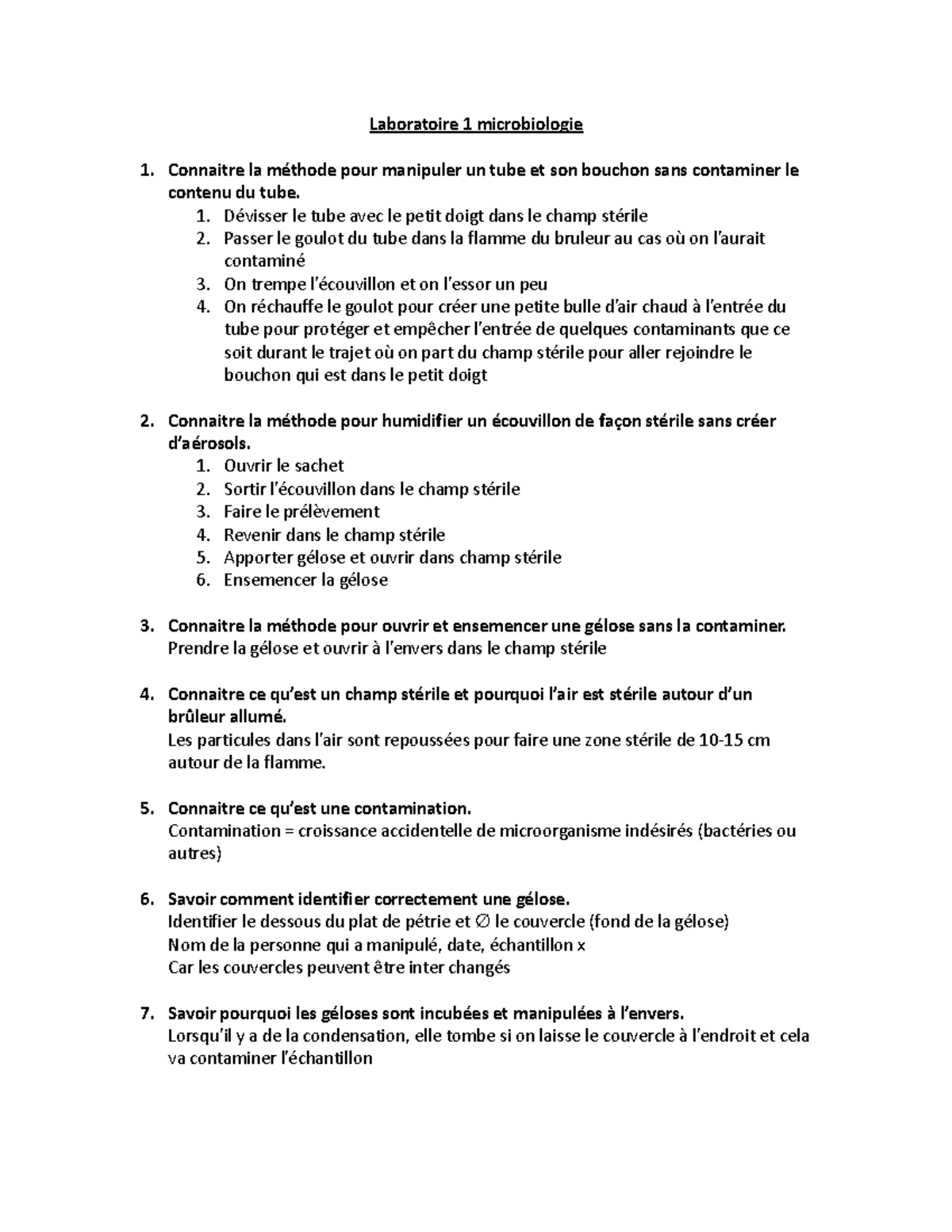 Notes de cours examen de labo microbio - Laboratoire 1 microbiologie ...