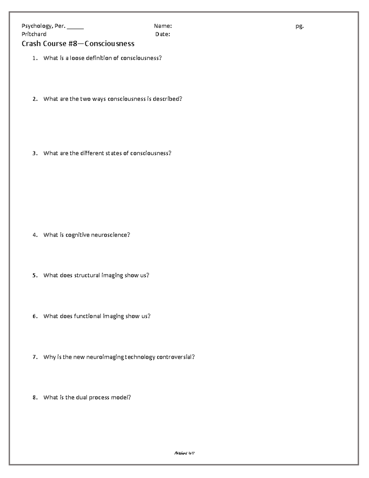CC Psych 8 - Crash Course Worksheets - Psychology, Per. _____Pritchard ...