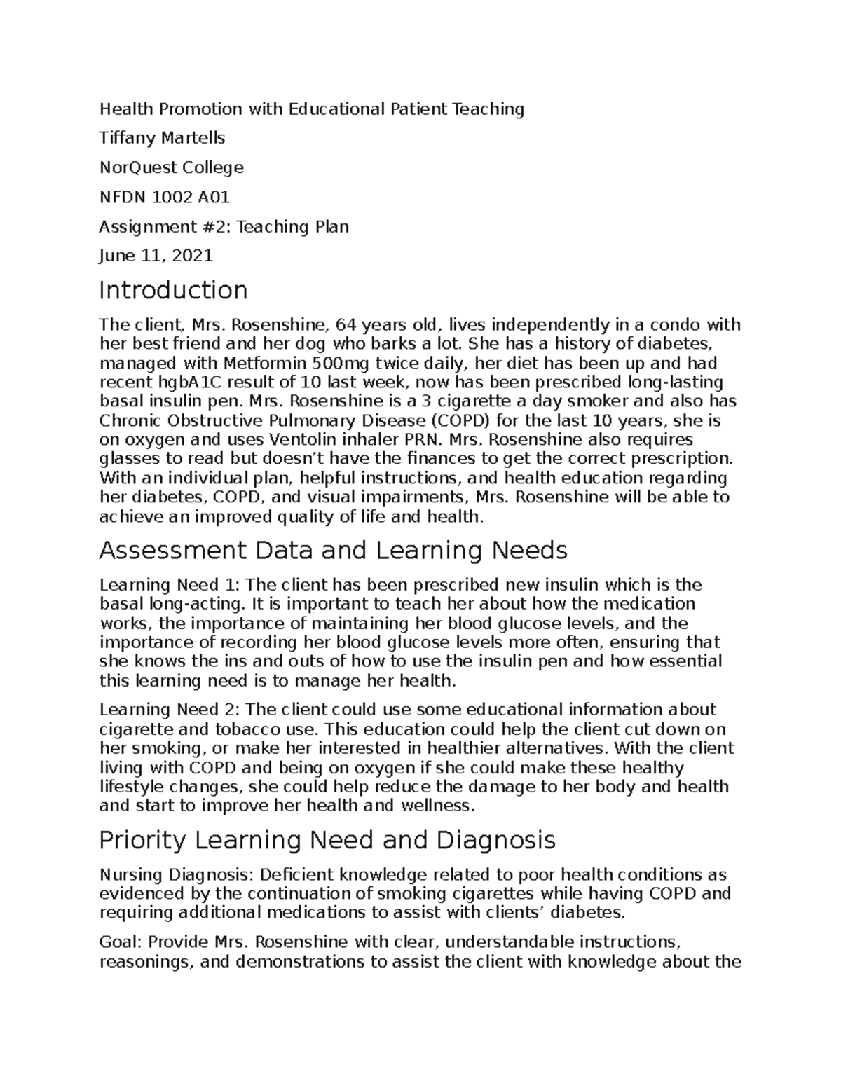 Teaching plan model - Health Promotion with Educational Patient ...