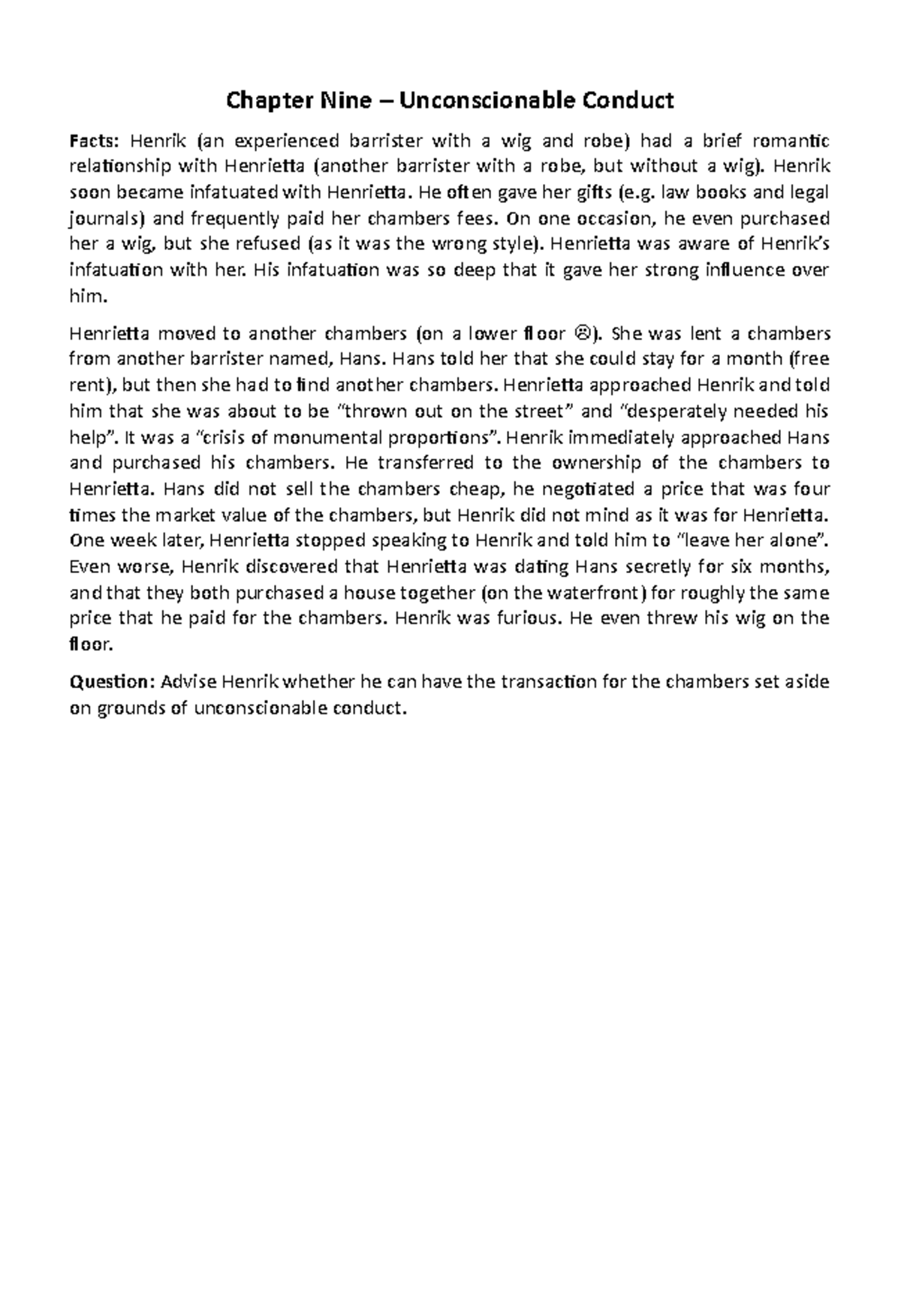 Tutorial Six - Unconscionable Conduct Problem - Chapter Nine ...