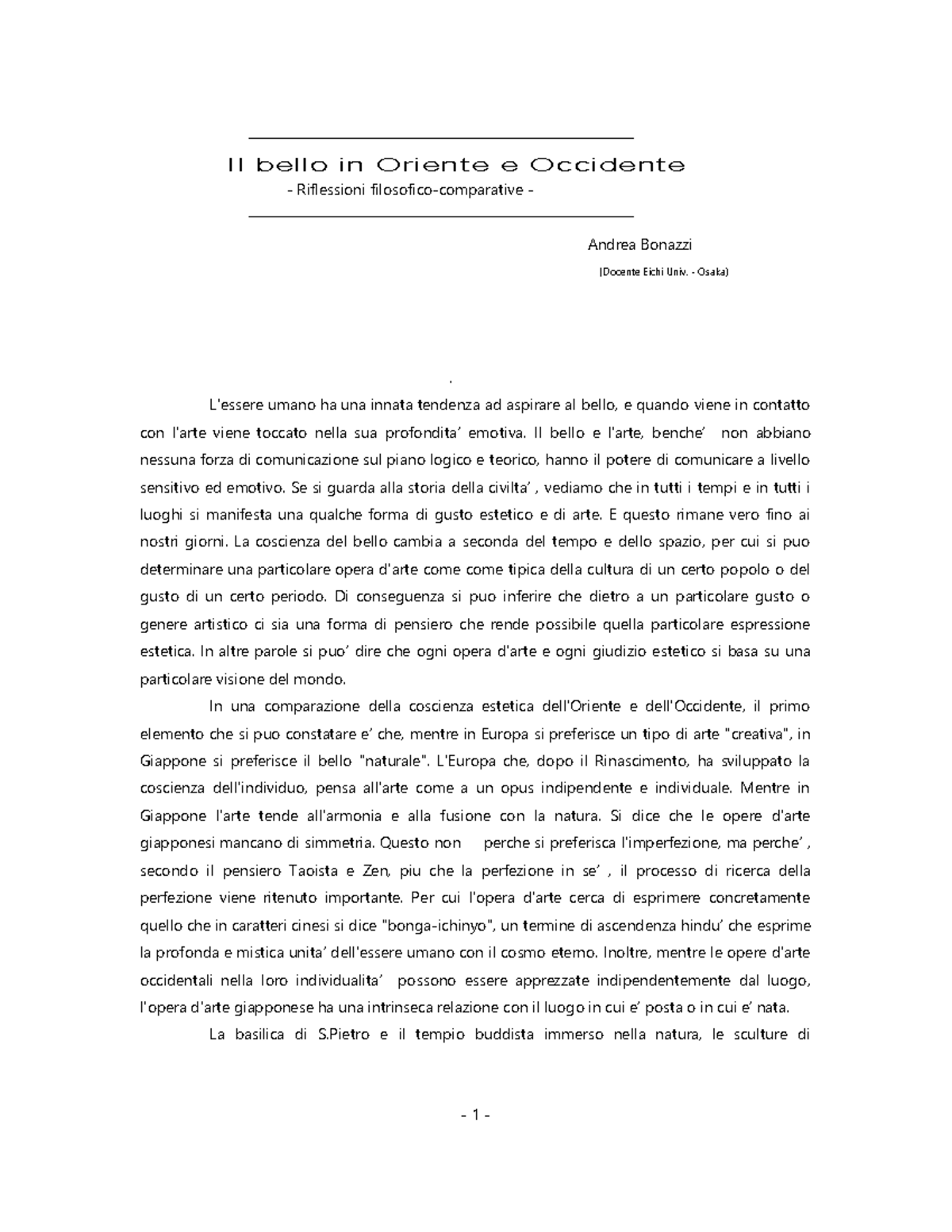 Il bello in Oriente e Occidente Riflessi - ───────────────────────── Il ...