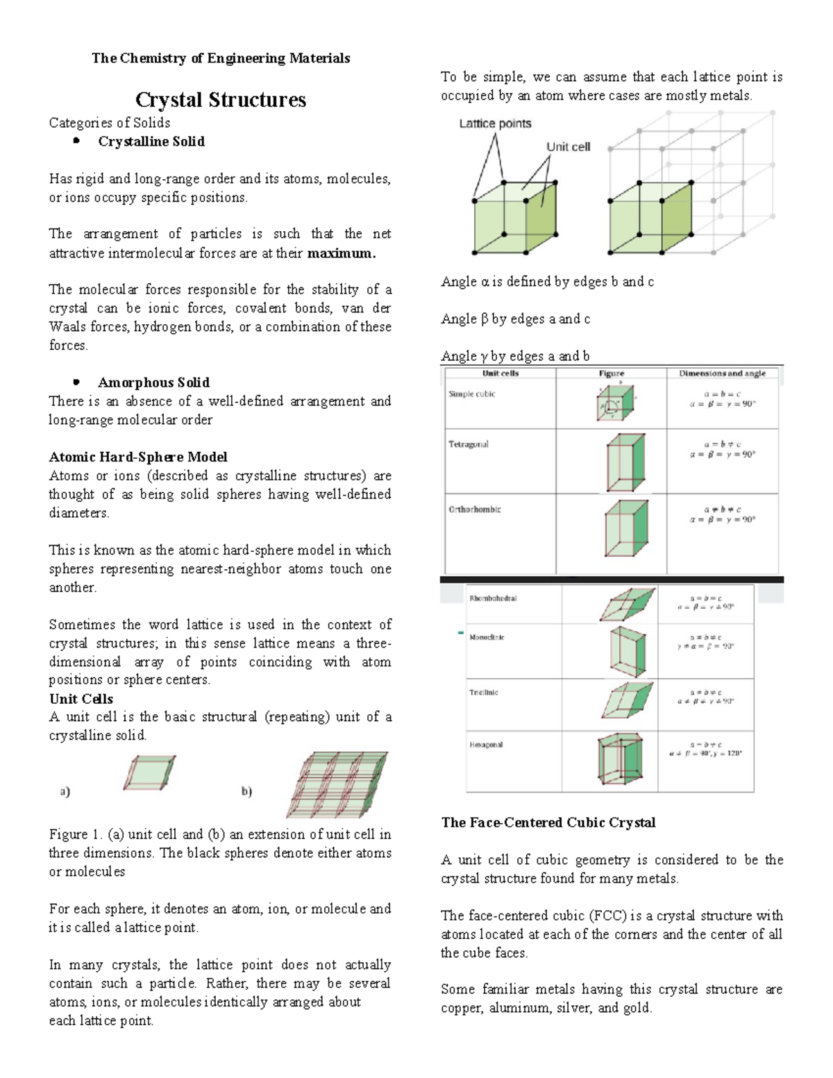 CHEM QUIZ 2 (reviewer) - crystal structures types of crystals amorphous ...