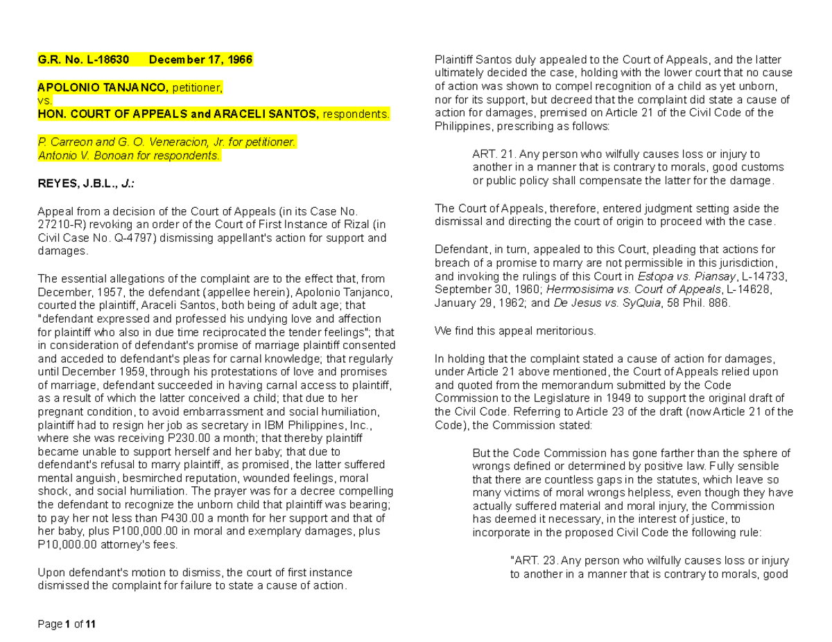 Cases - mnmbmbmbn - G. No. L-18630 December 17, 1966 APOLONIO TANJANCO ...