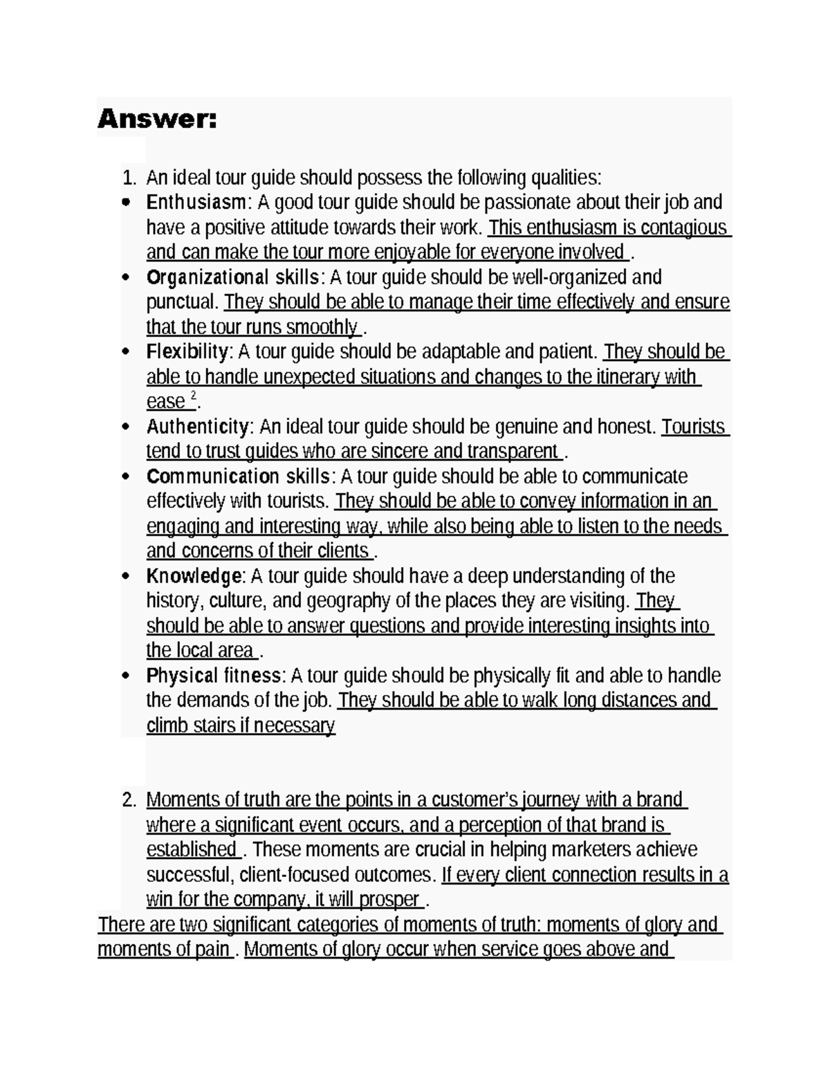 Answer tg - Answer: An ideal tour guide should possess the following ...