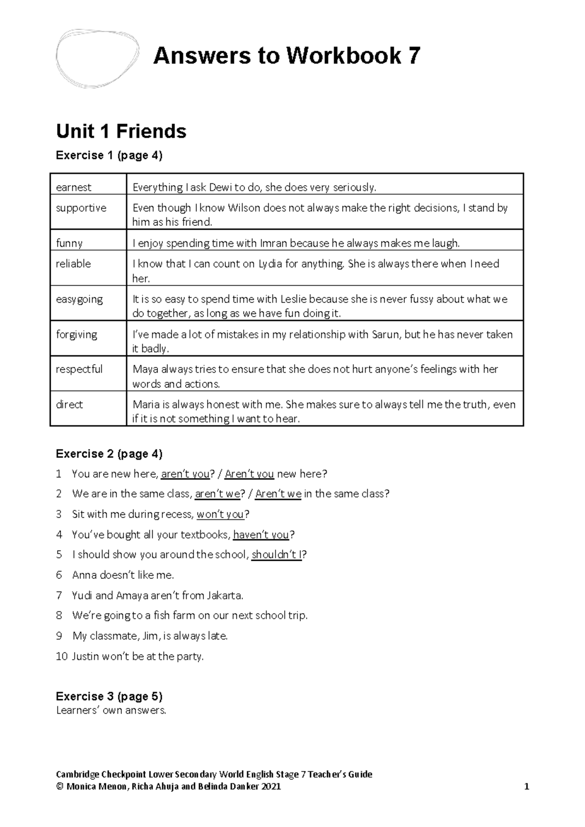 ESL7 Ans WB - English notes given by teacher - Cambridge Checkpoint ...