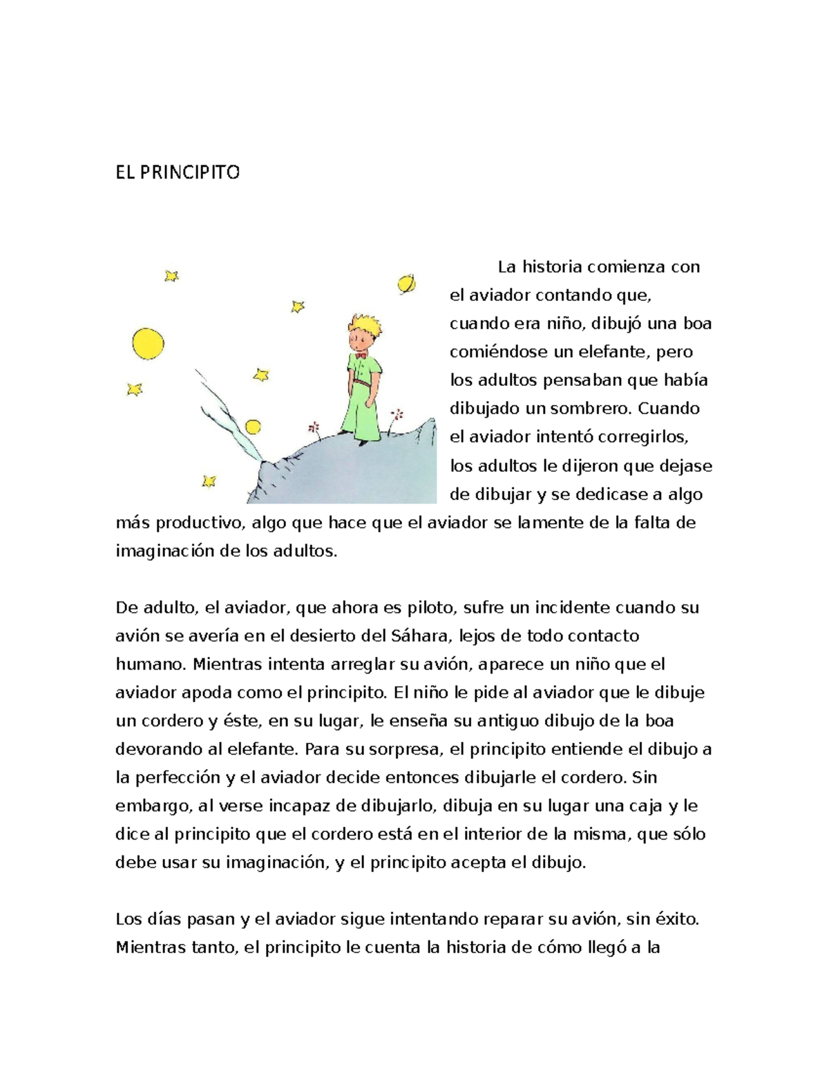 EL Principito - EL PRINCIPITO La historia comienza con el aviador ...